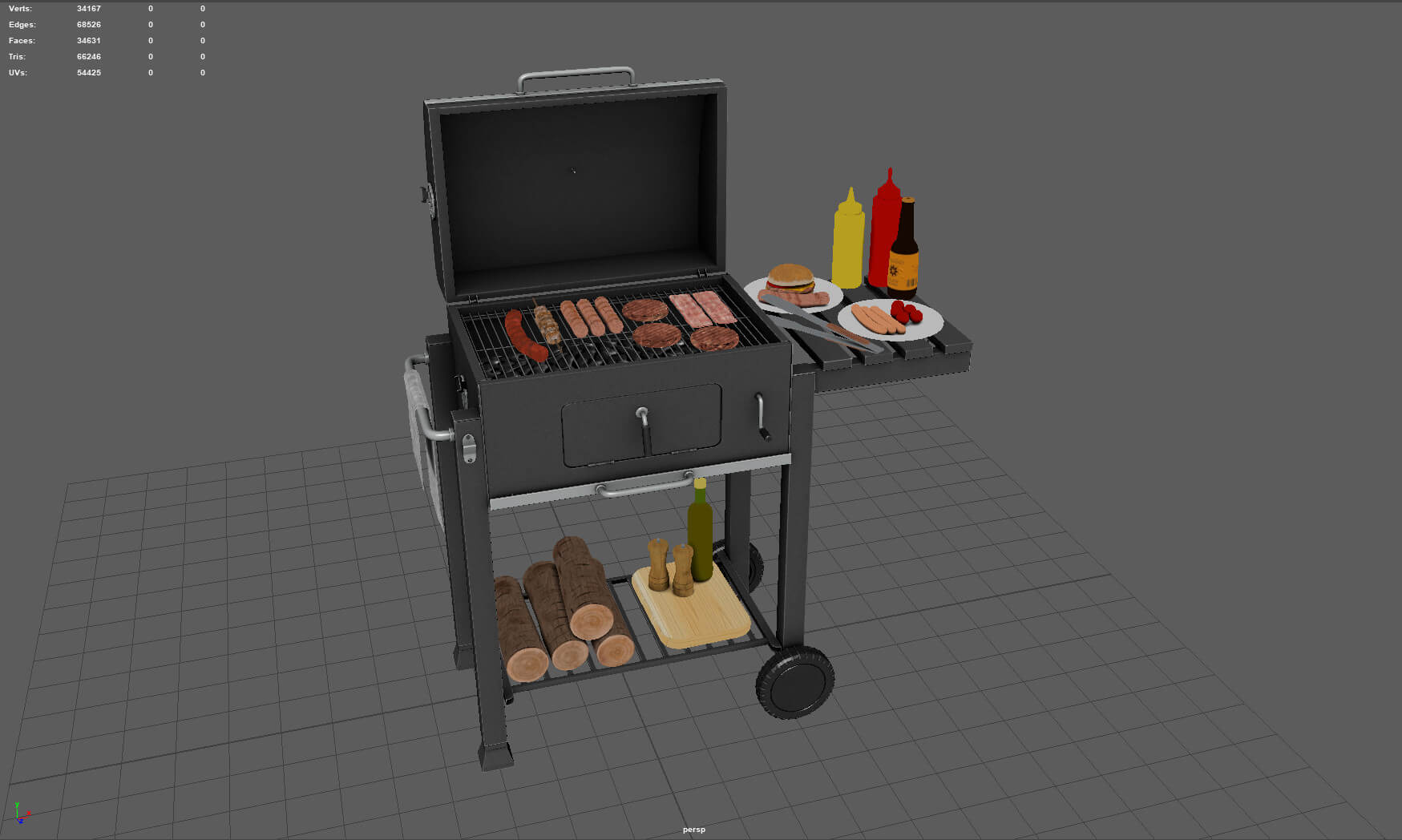Barbecue With Complements - 3D Model by alenfsl