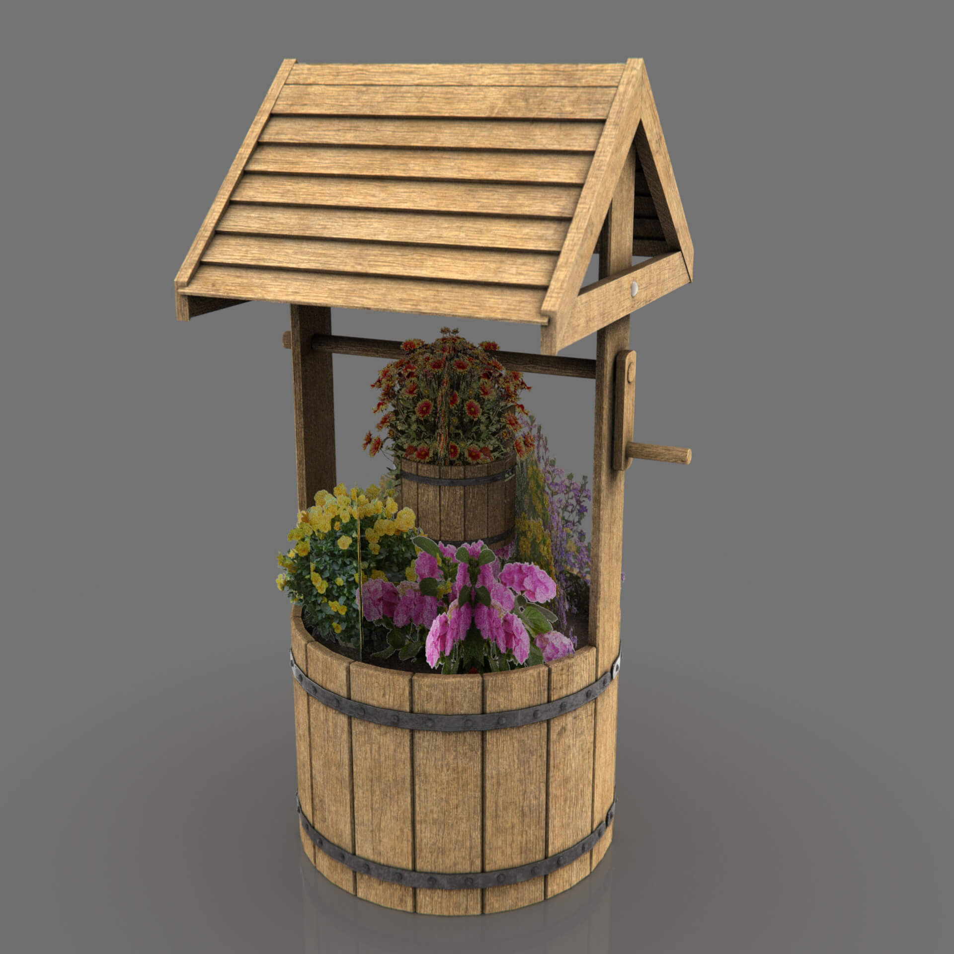 Decorative Wooden Wishing Well - 3D Model by alenfsl