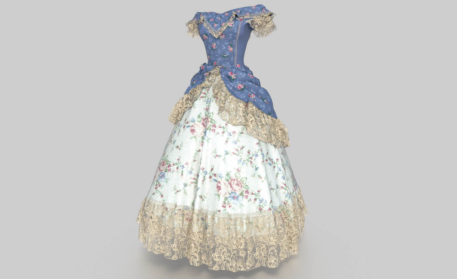 Rococo Era Dress - 3D Model by alenfsl