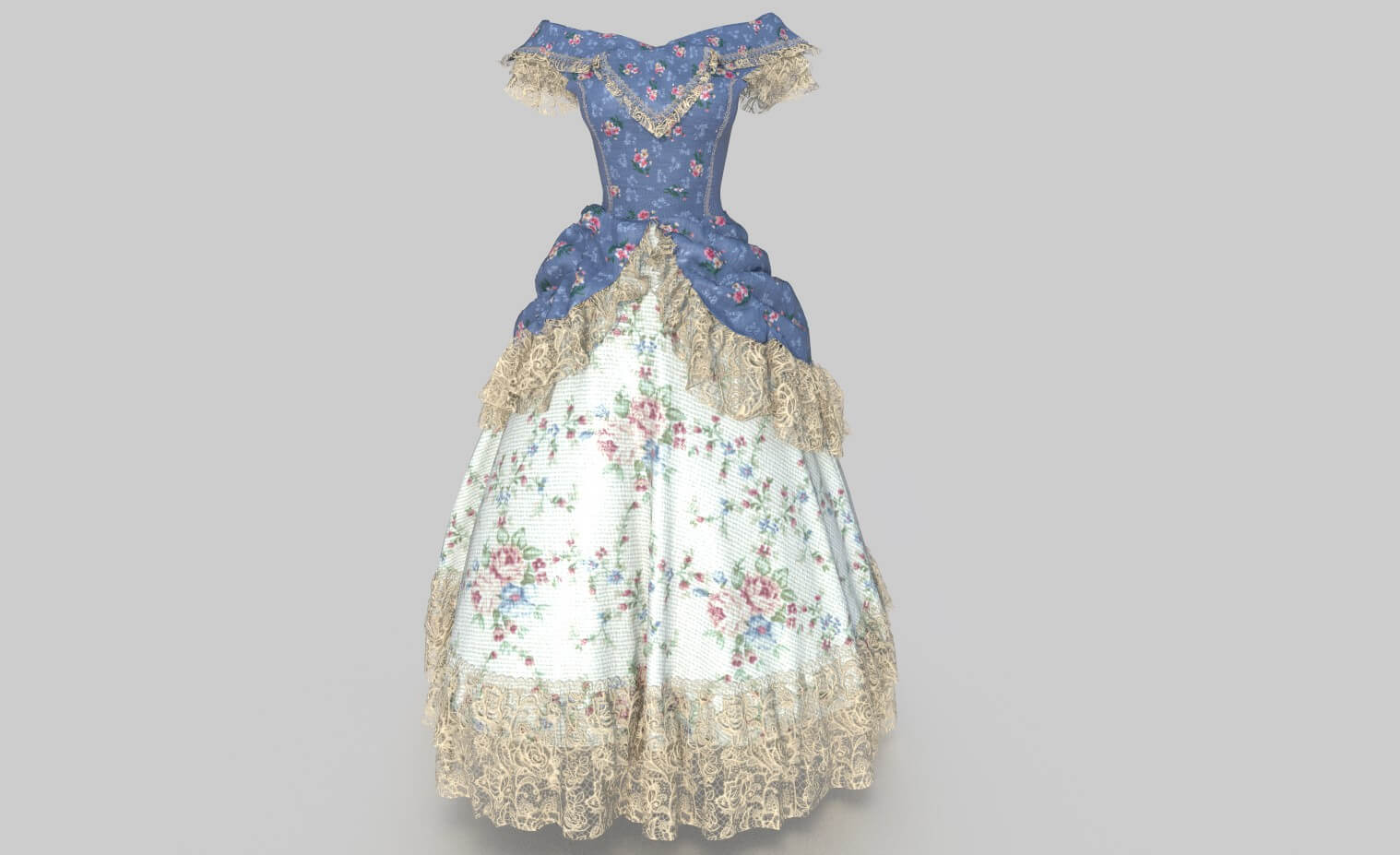 Rococo Era Dress - 3D Model by alenfsl