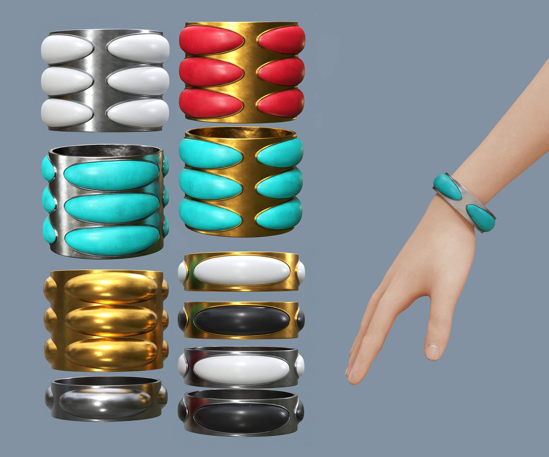 Forged Bracelets With Stones - 3D Model by AleoPix