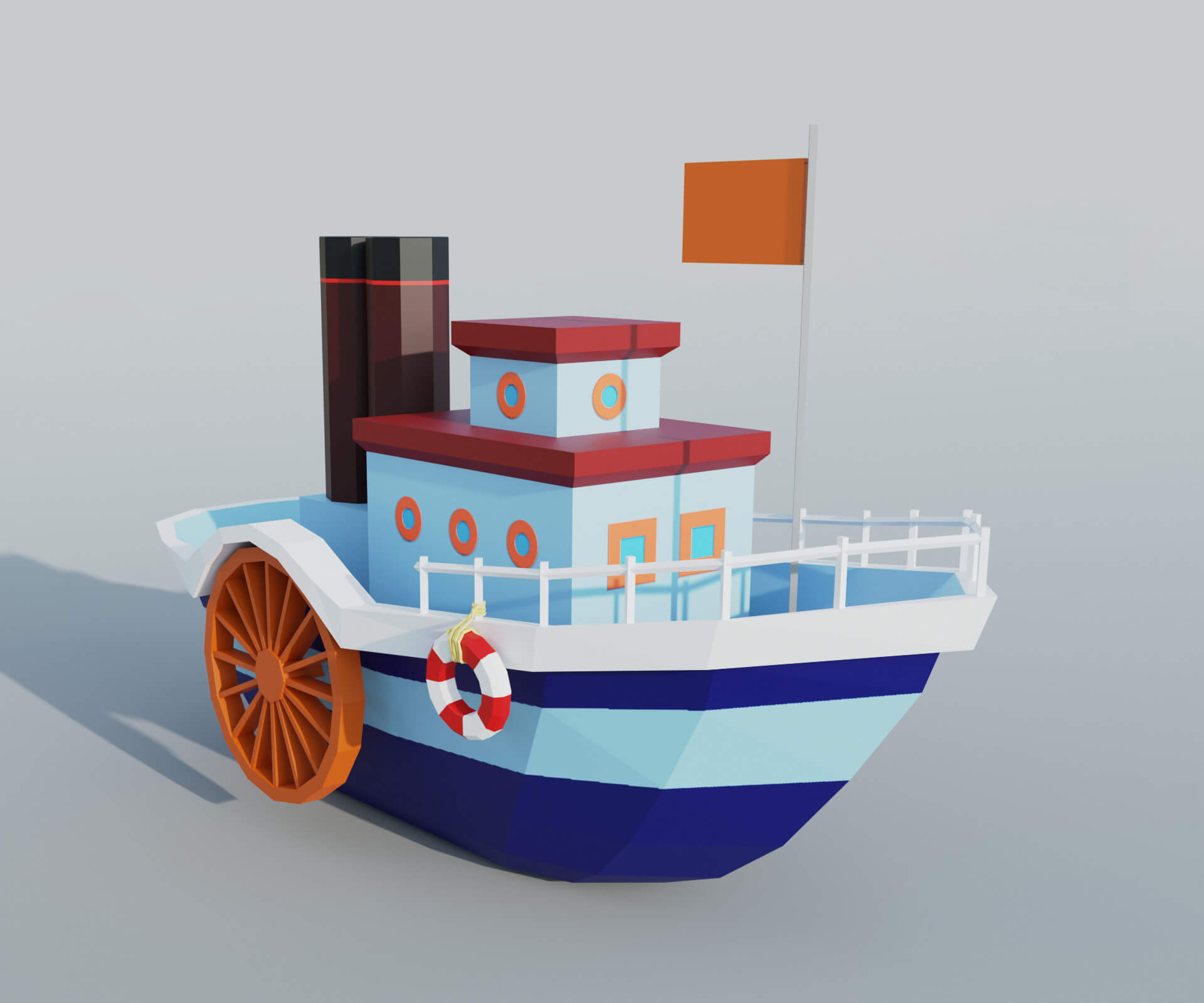 Collection of Low Poly Steamers in 5 Colors - 3D Model by AleoPix