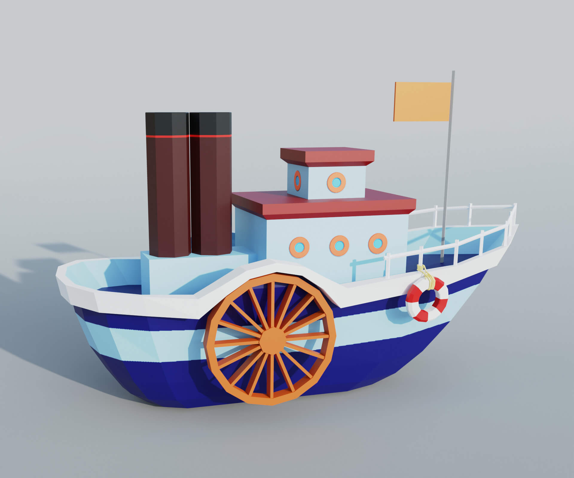 Collection of Low Poly Steamers in 5 Colors - 3D Model by AleoPix