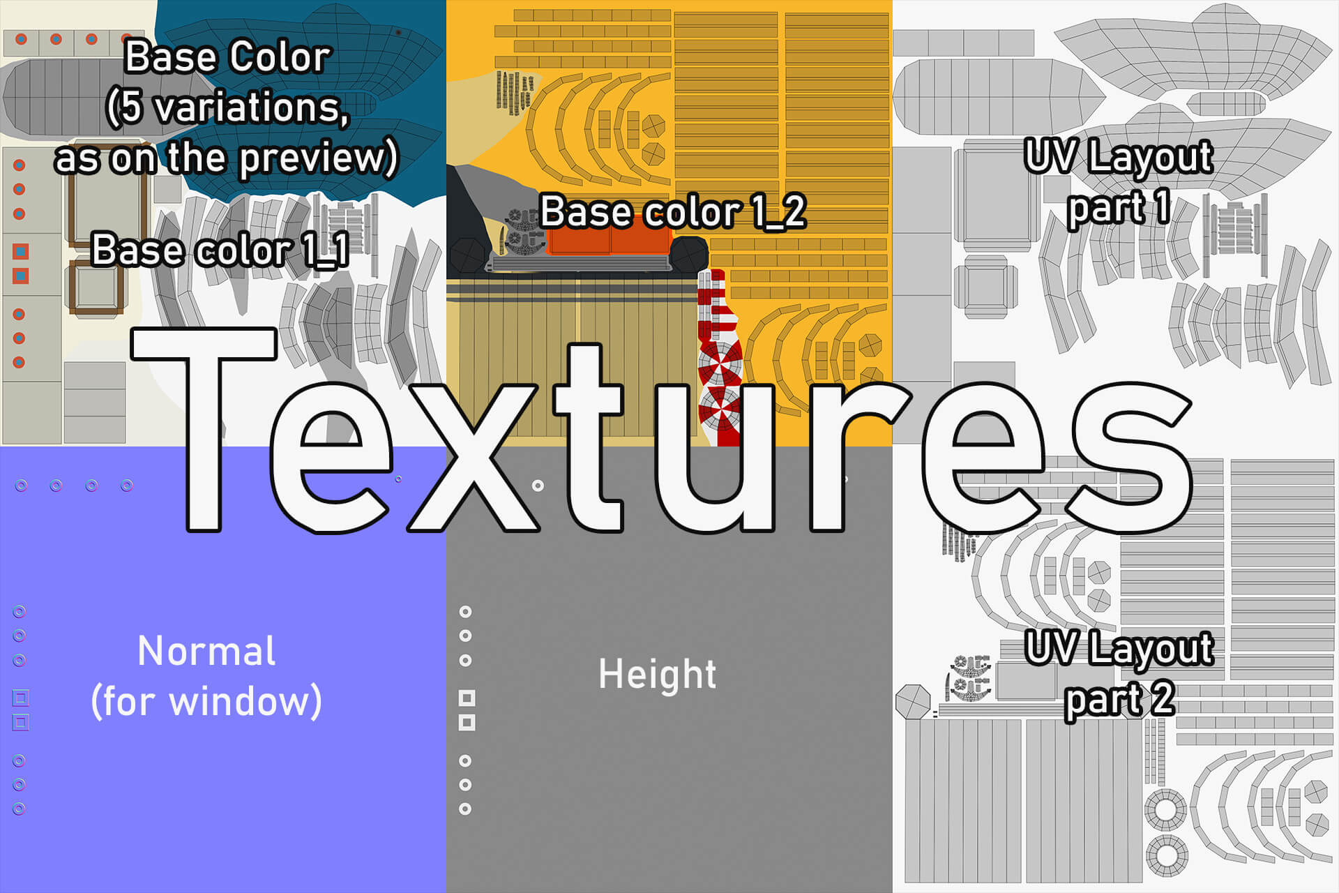 Collection of Low Poly Steamers in 5 Colors - 3D Model by AleoPix