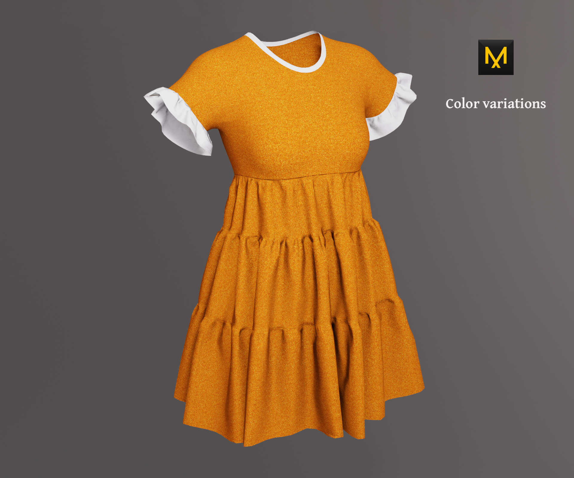 Woman Dress With Cascading Ruffles - 3D Model by AleoPix