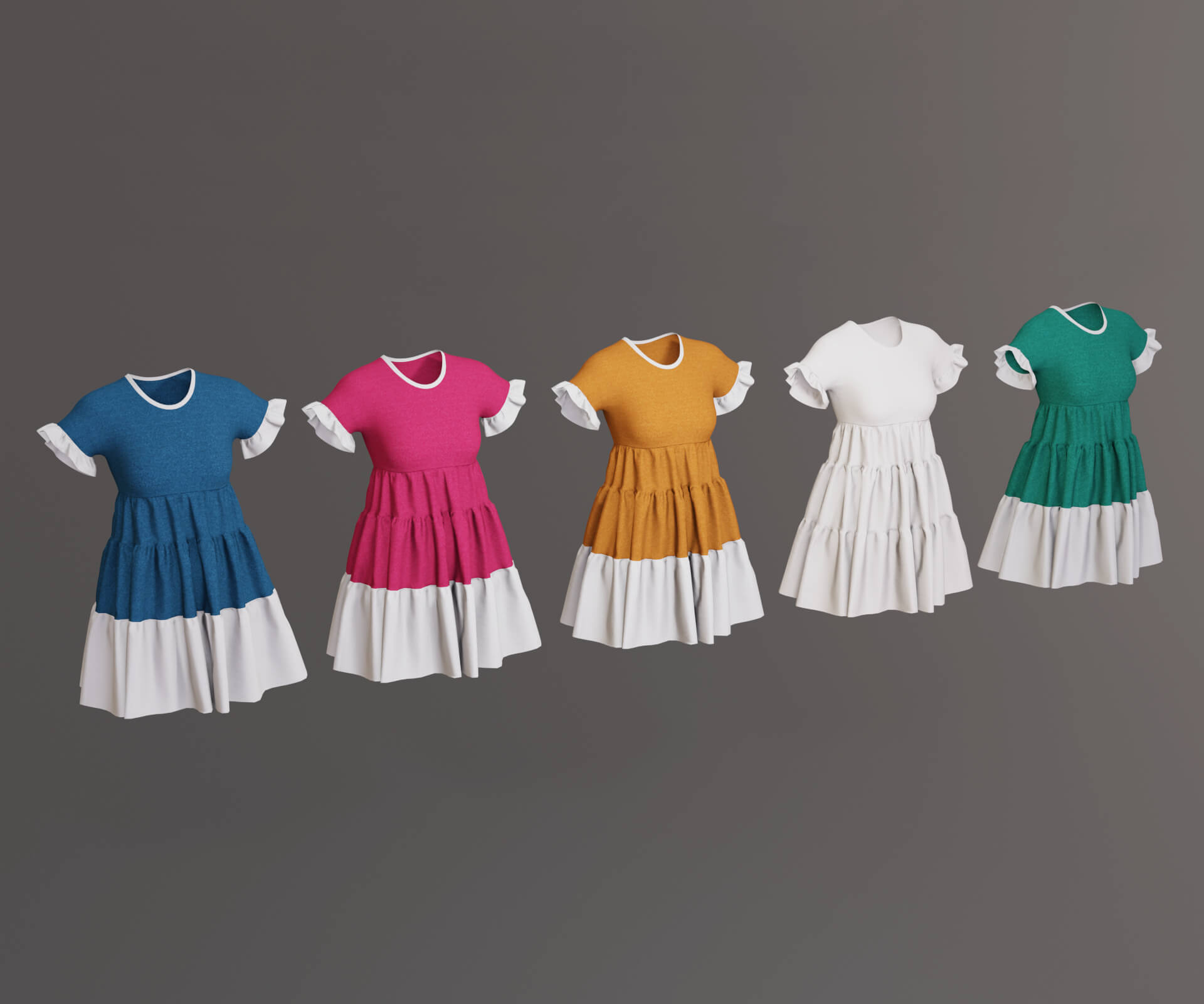 Woman Dress With Cascading Ruffles - 3D Model by AleoPix