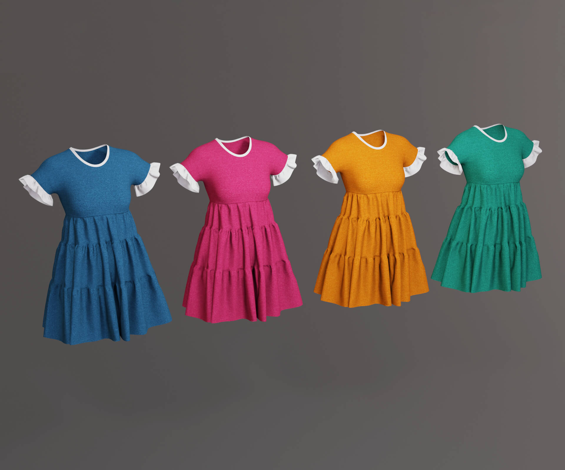 Woman Dress With Cascading Ruffles - 3D Model by AleoPix