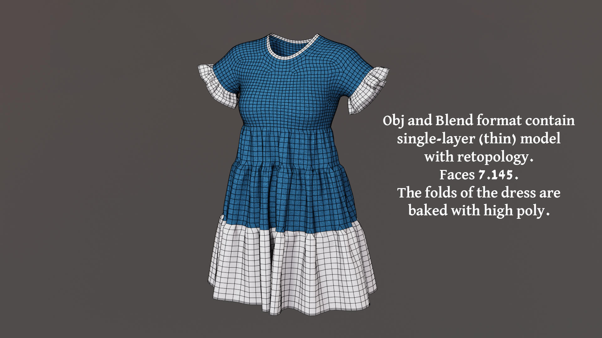 Woman Dress With Cascading Ruffles - 3D Model by AleoPix