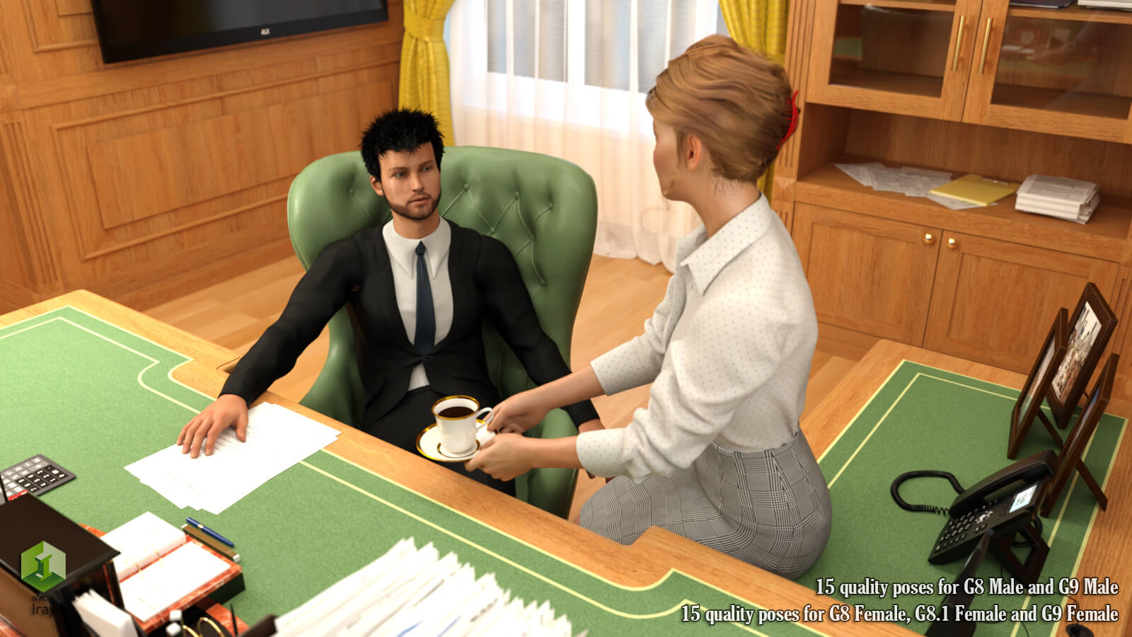 ALX Boss and Secretary Poses for G8F, G8.1F, G8M, Genesis 9 - Daz ...