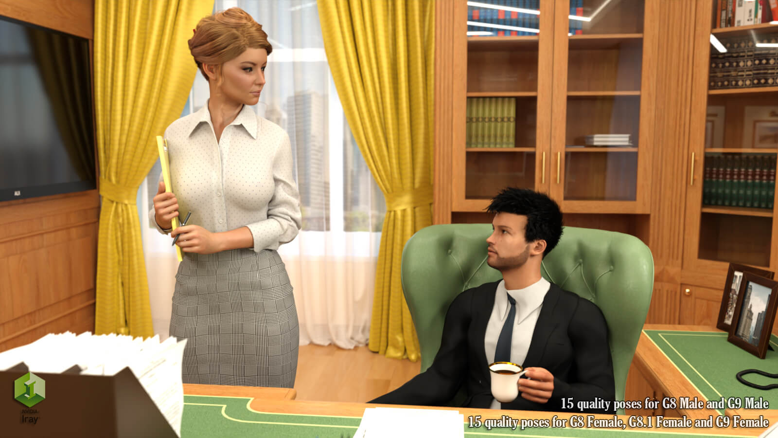 ALX Boss and Secretary Poses for G8F, G8.1F, G8M, Genesis 9 - Daz ...