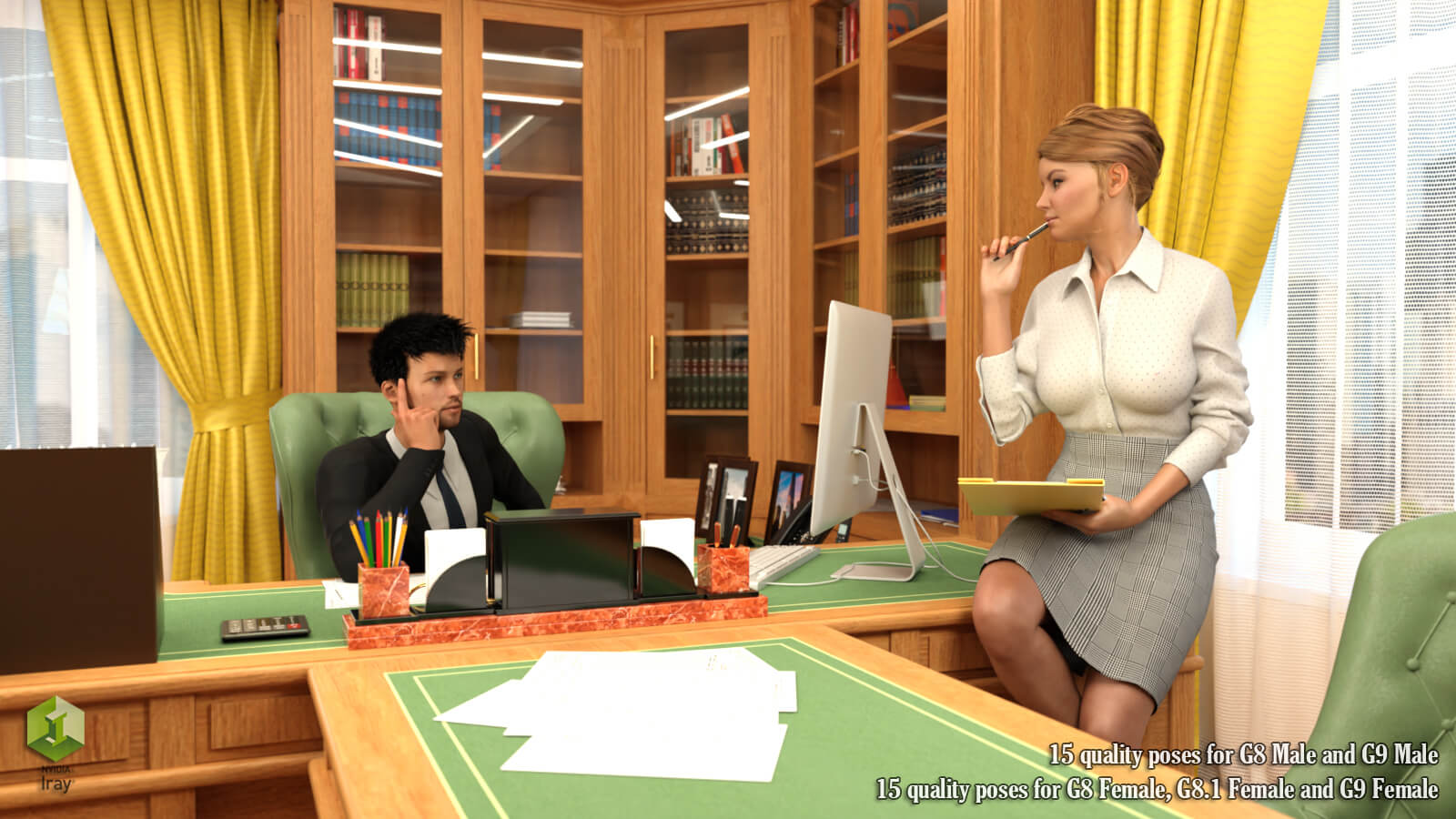 ALX Boss and Secretary Poses for G8F, G8.1F, G8M, Genesis 9 - Daz ...