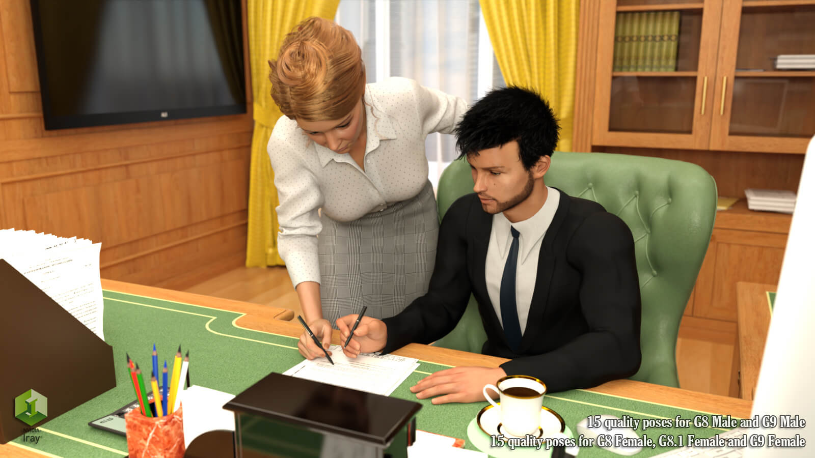 ALX Boss and Secretary Poses for G8F, G8.1F, G8M, Genesis 9 - Daz ...