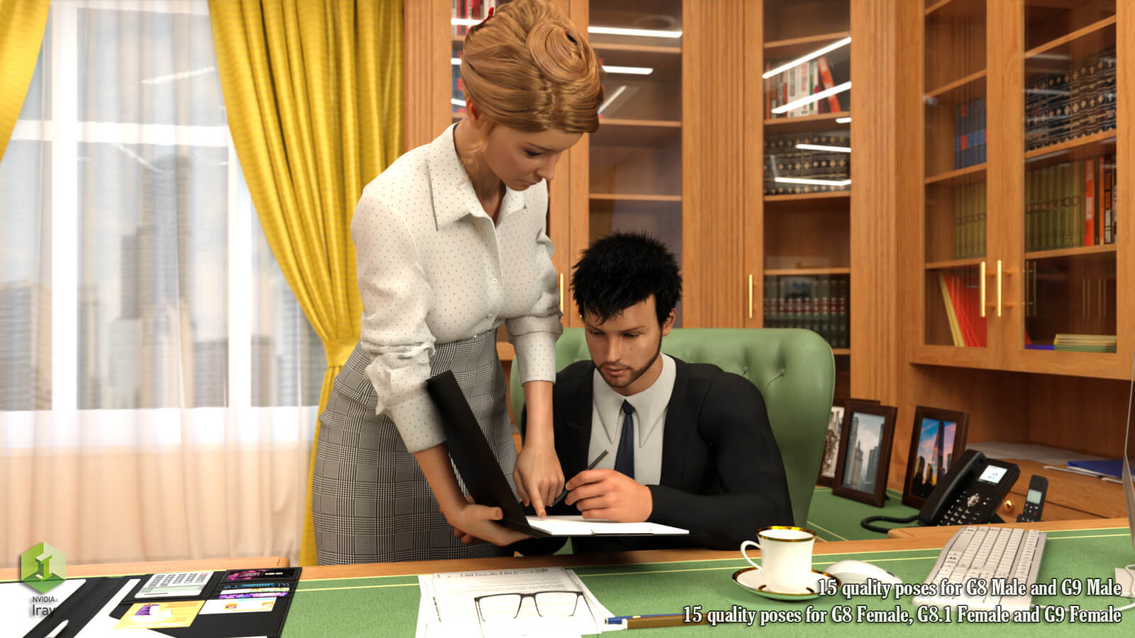 ALX Boss and Secretary Poses for G8F, G8.1F, G8M, Genesis 9 - Daz ...