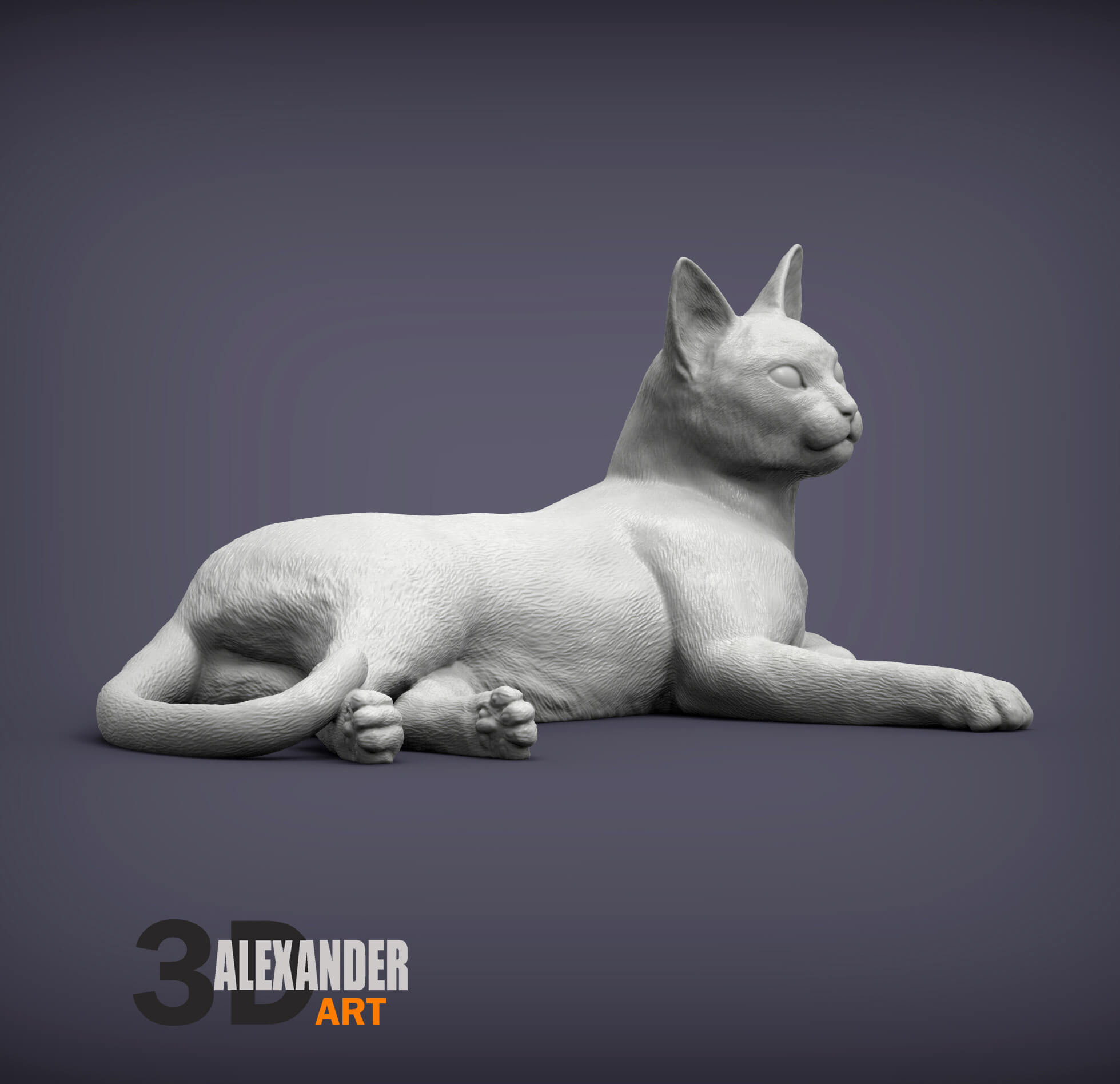 Abyssinian Cat Lying Sculpture - 3D Model by Alexander3dart