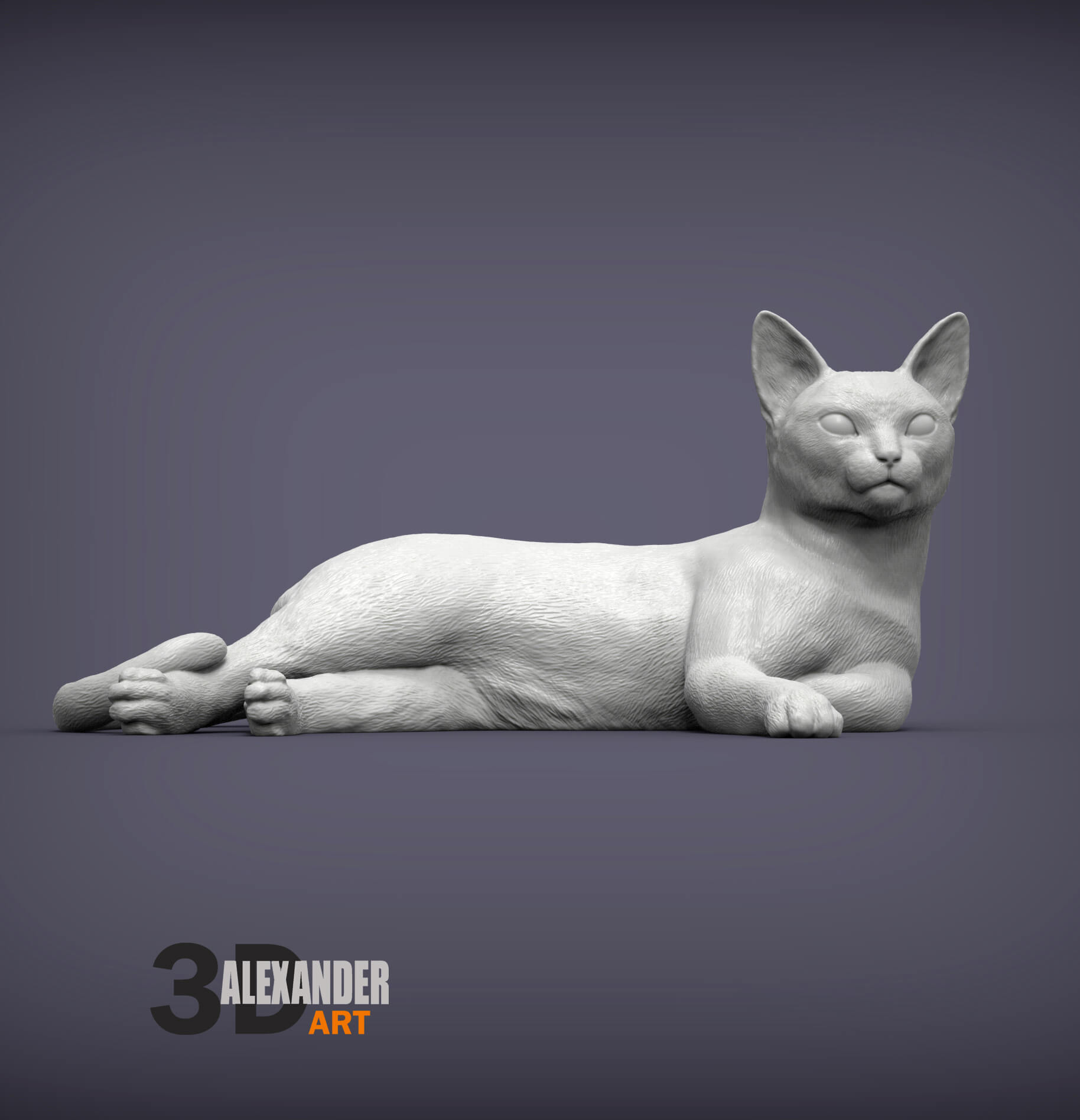 Abyssinian Cat Lying Sculpture - 3D Model by Alexander3dart