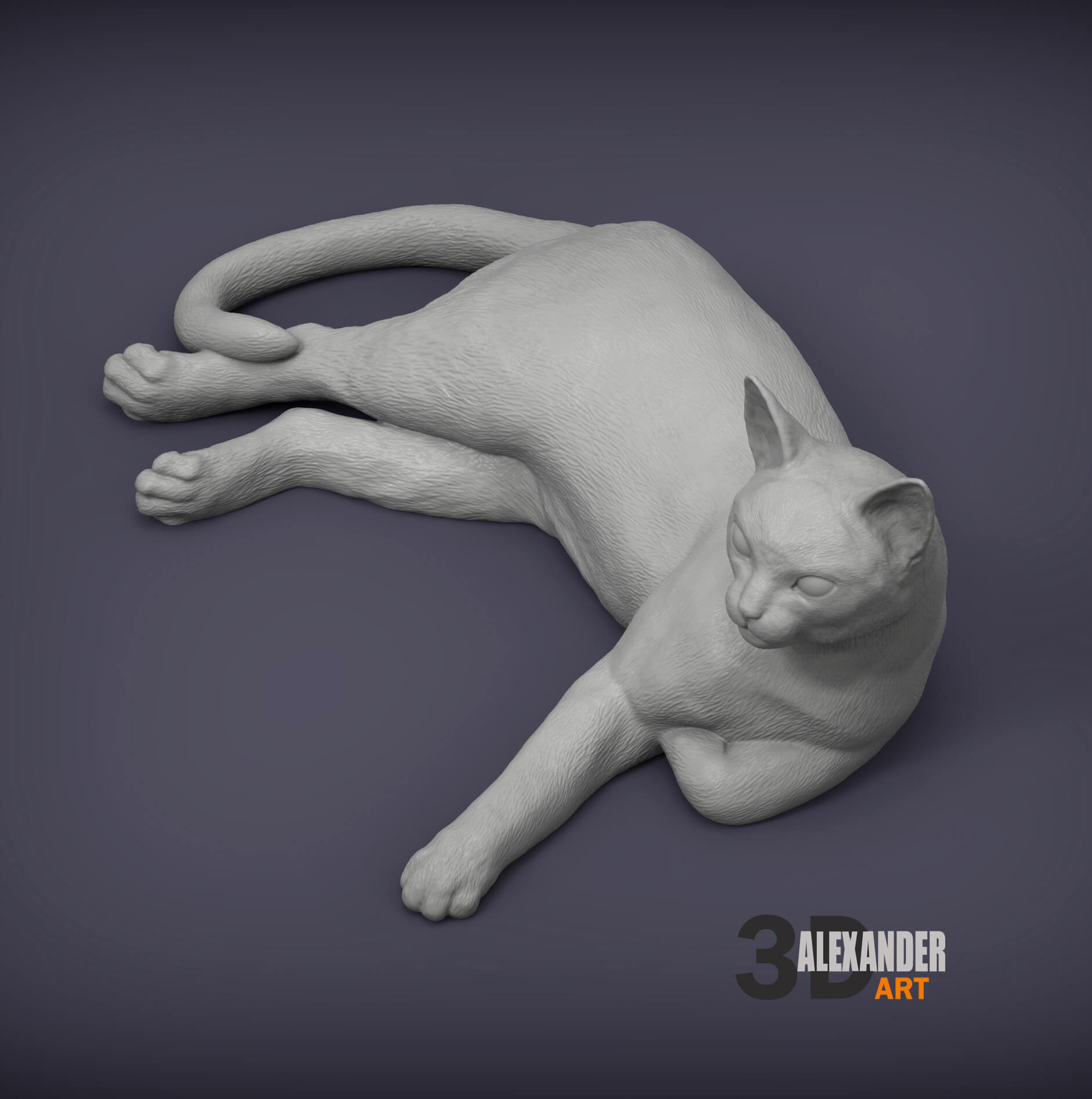Abyssinian Cat Lying Sculpture - 3D Model by Alexander3dart