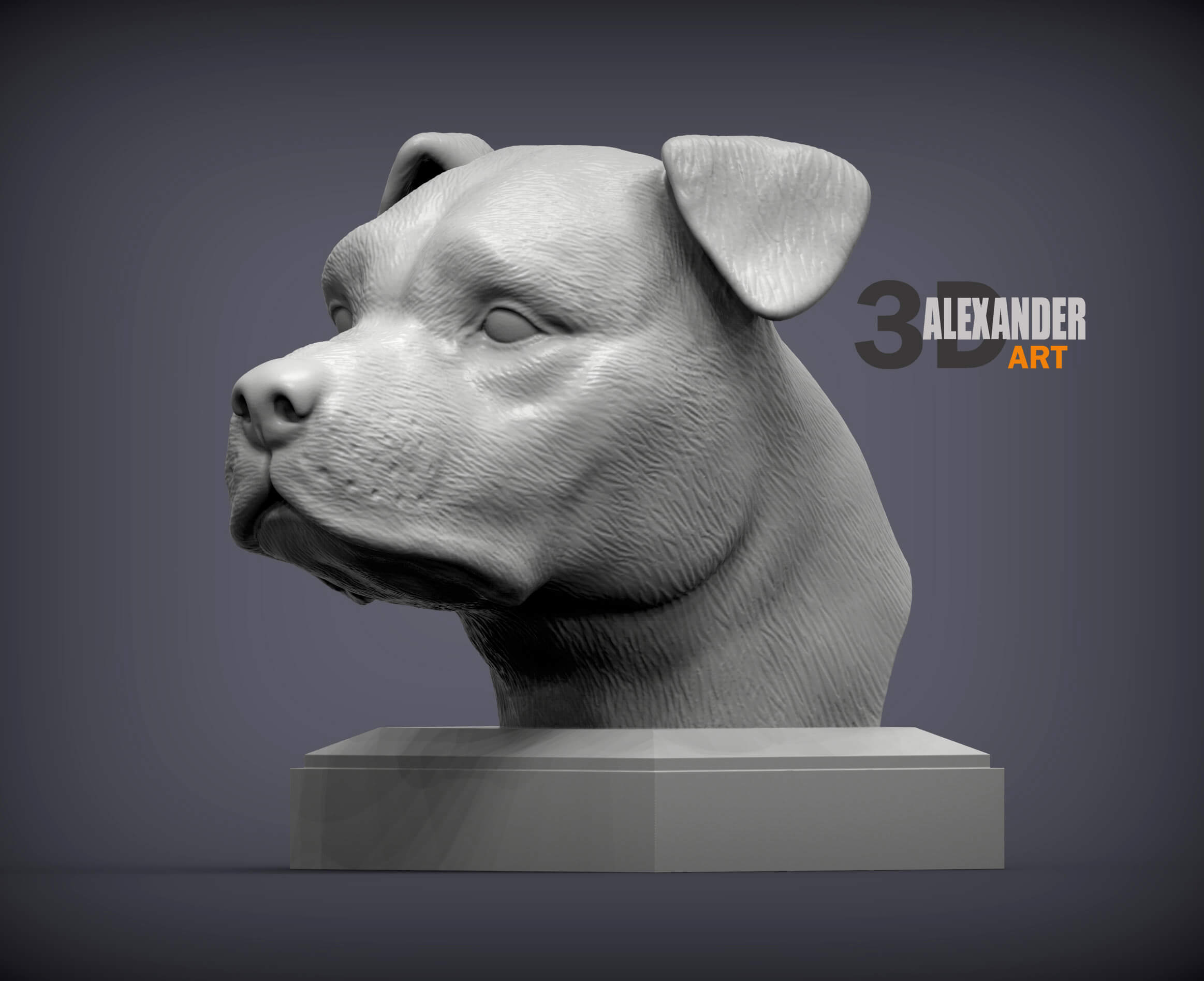 American Staffordshire Terrier Bust 3D Print Model by Alexander3dart