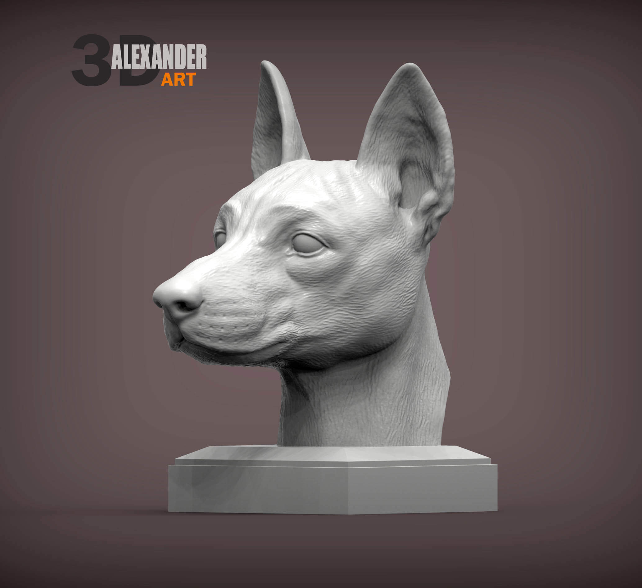 Basenji Bust 3D Print Model by Alexander3dart