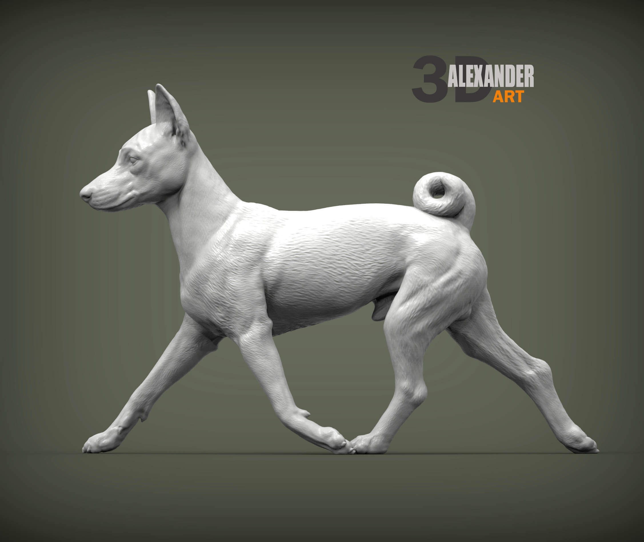 Basenji Runs 3D Print Model by Alexander3dart