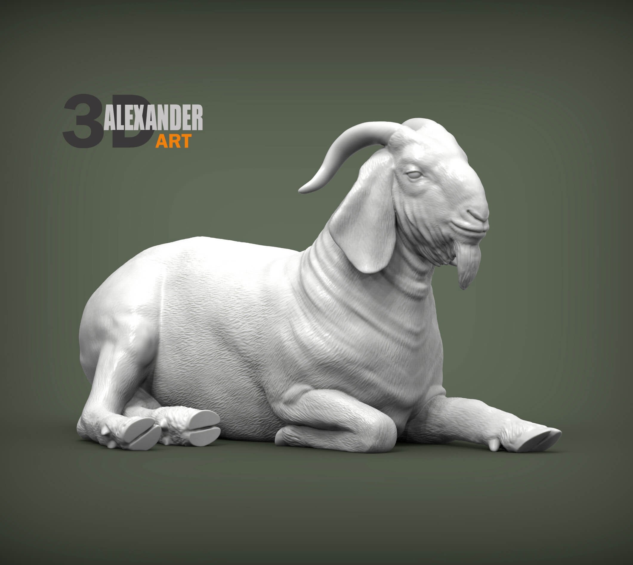 Boer Goats Male Lying Down 3D Print Model by Alexander3dart