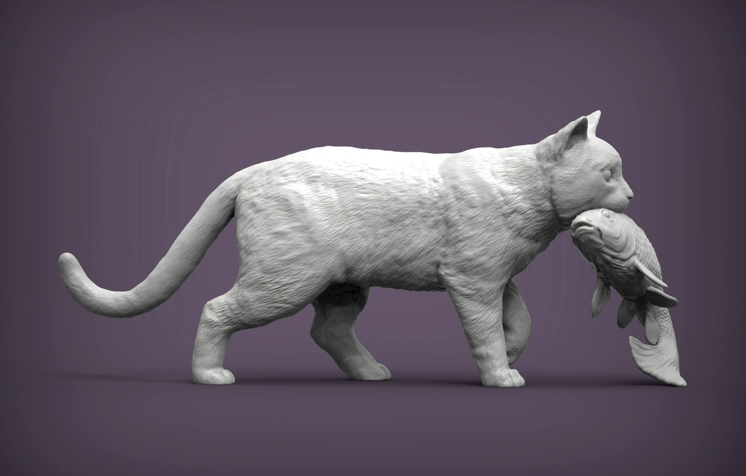 Cat With Fish 3D Print Model by Alexander3dart
