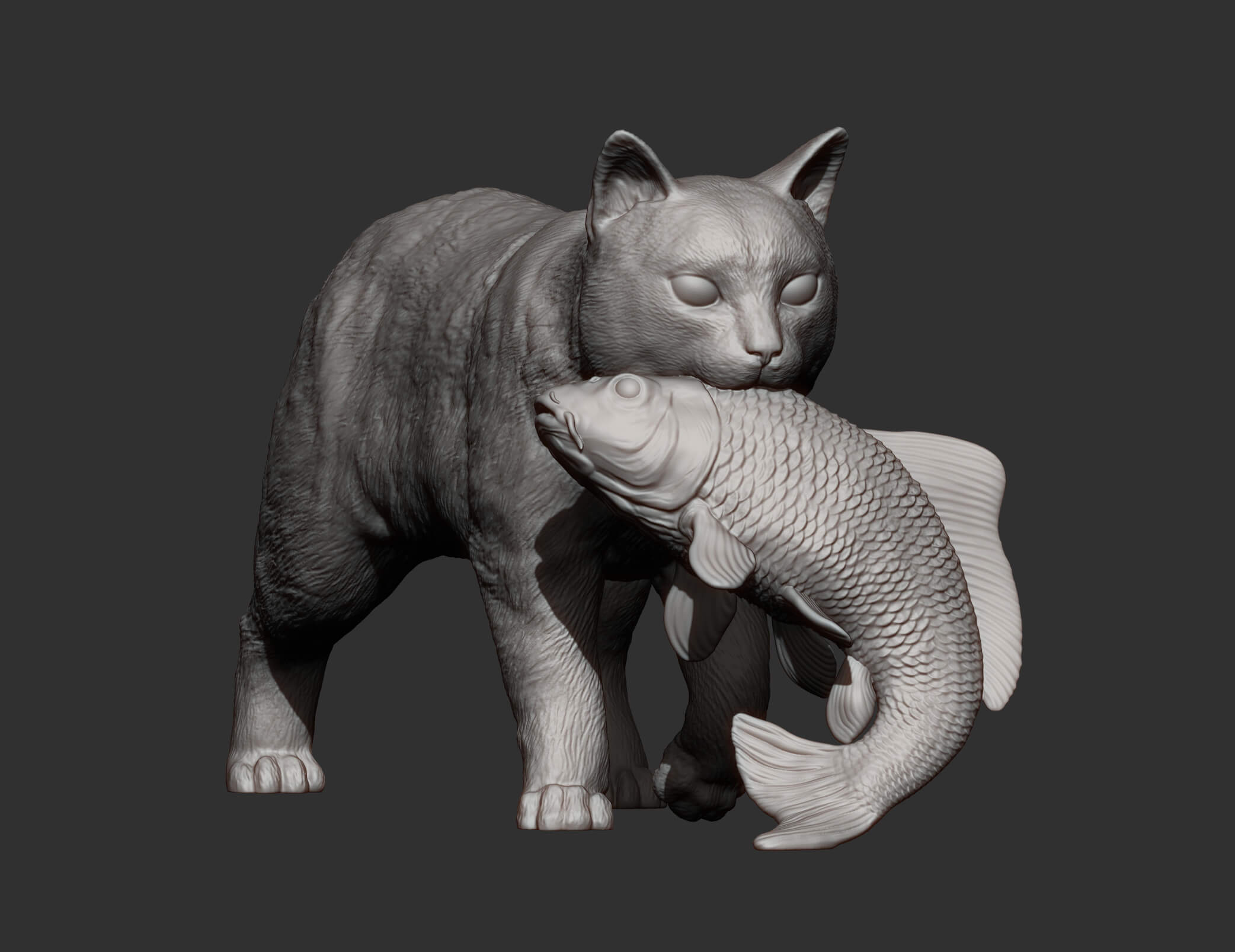 Cat With Fish 3D Print Model by Alexander3dart