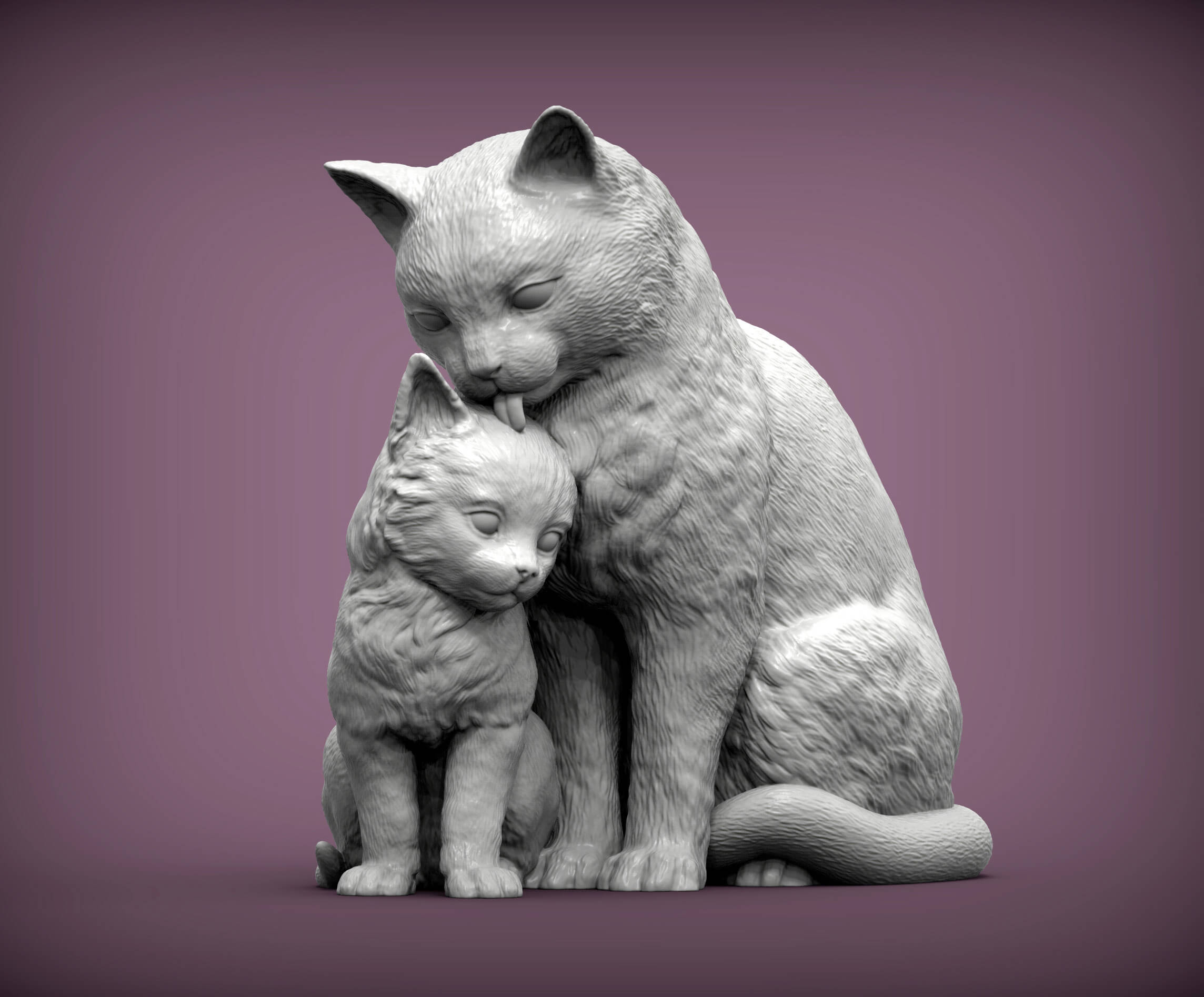 Cat With Kitten 3D Print Model by Alexander3dart