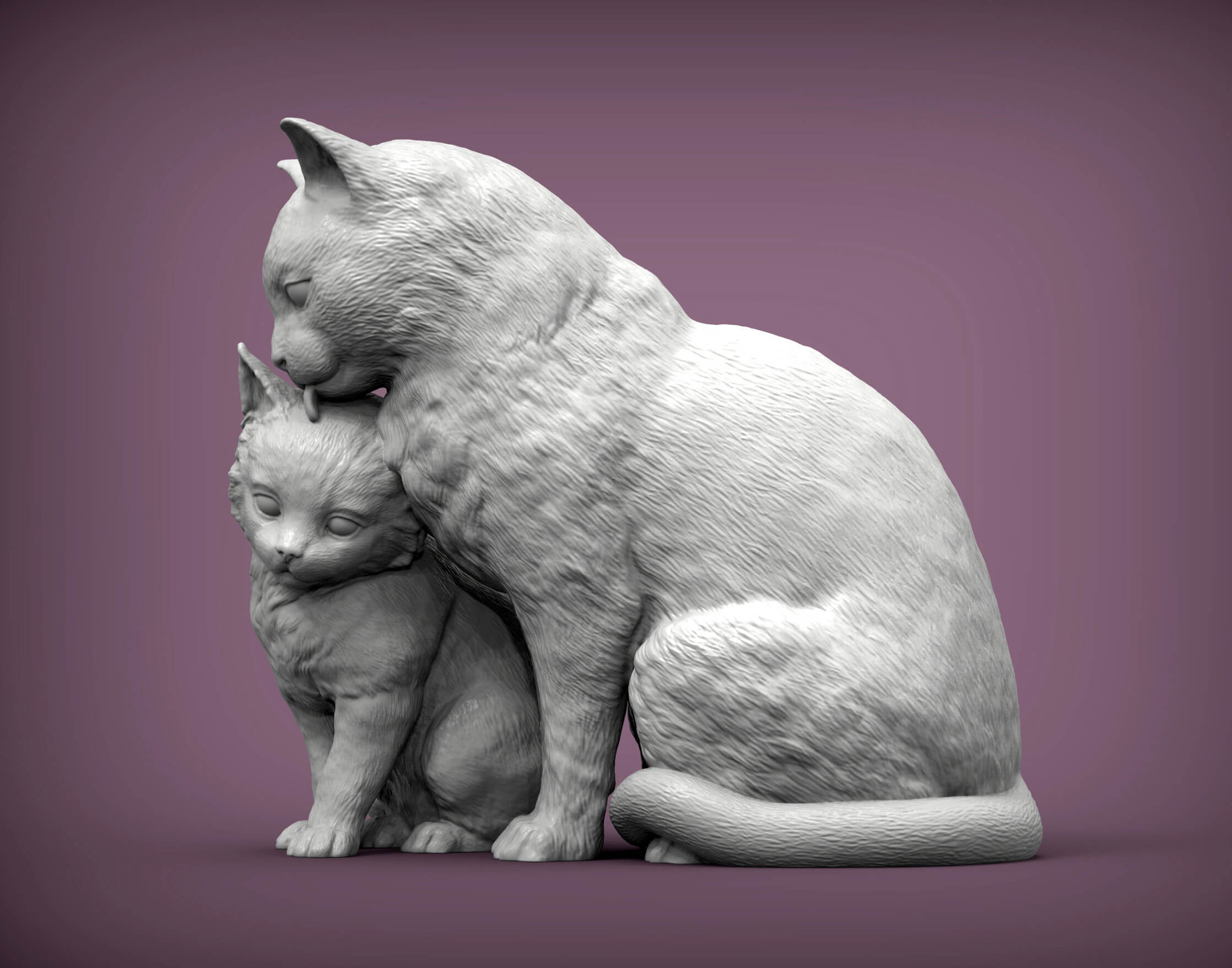 Cat With Kitten 3D Print Model by Alexander3dart