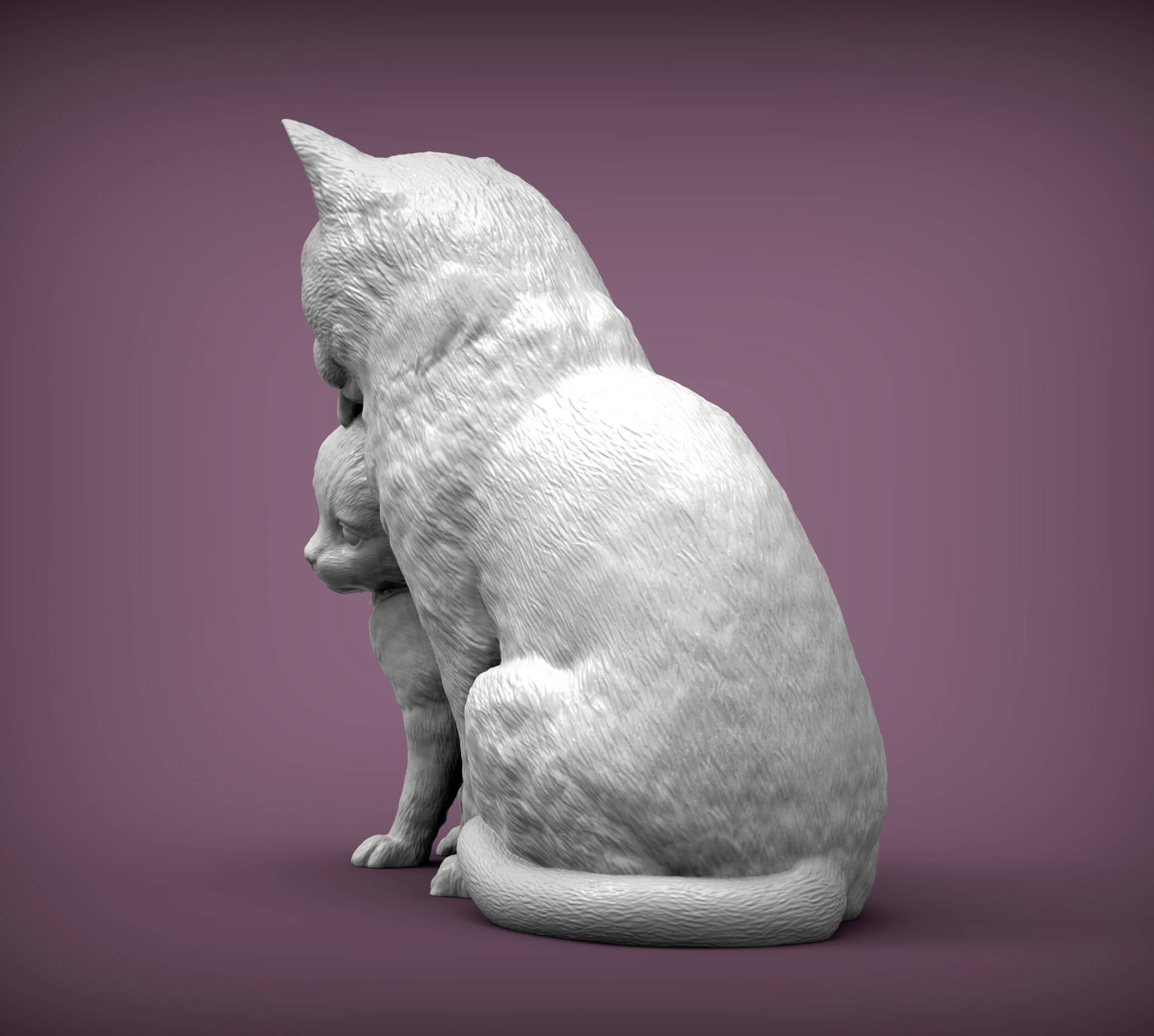 Cat With Kitten 3D Print Model by Alexander3dart