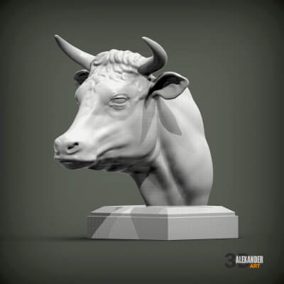 Cow Bust Sculpture - 3D Model by Alexander3dart