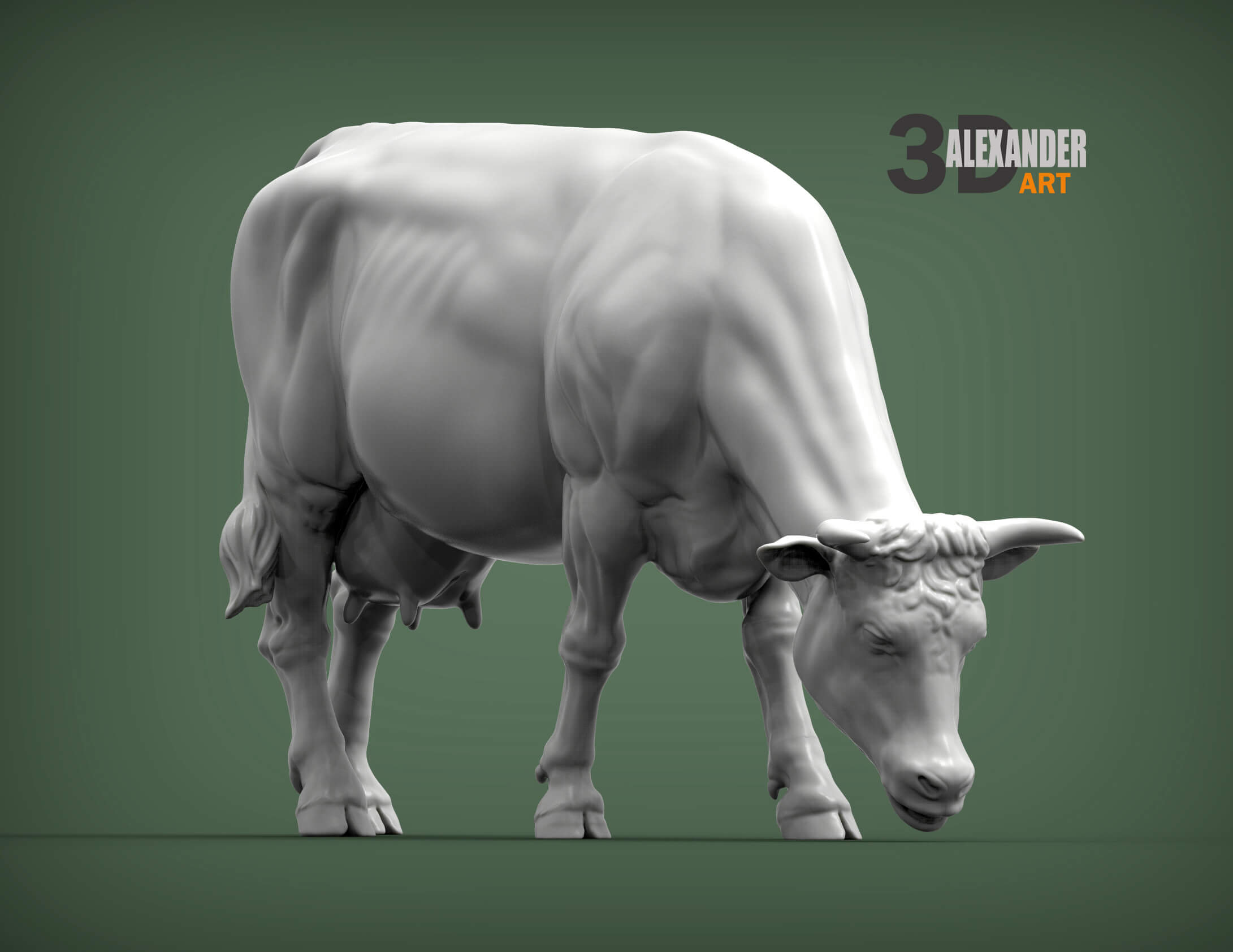 Cow Eating 3D Print Model by Alexander3dart