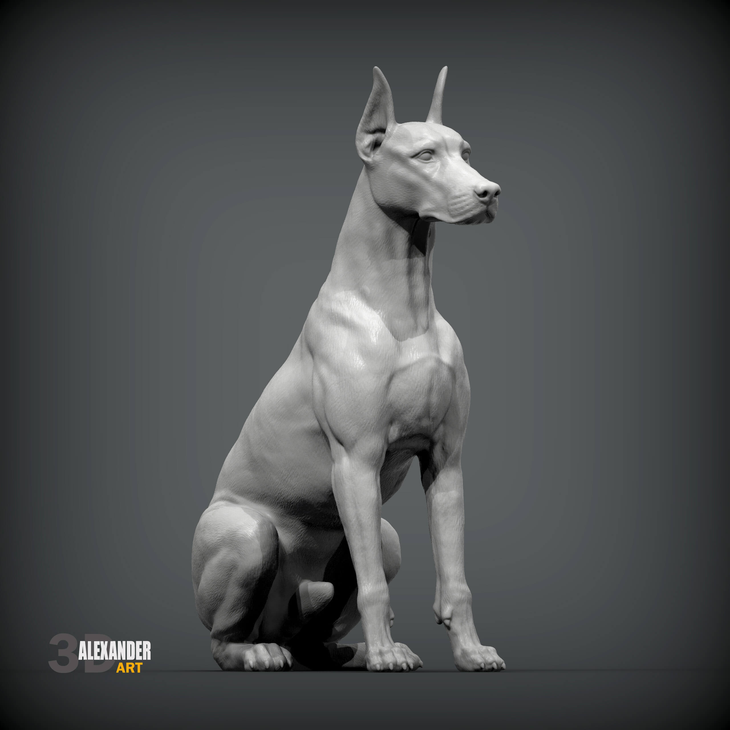 Doberman Is Sitting - 3D Model by Alexander3dart