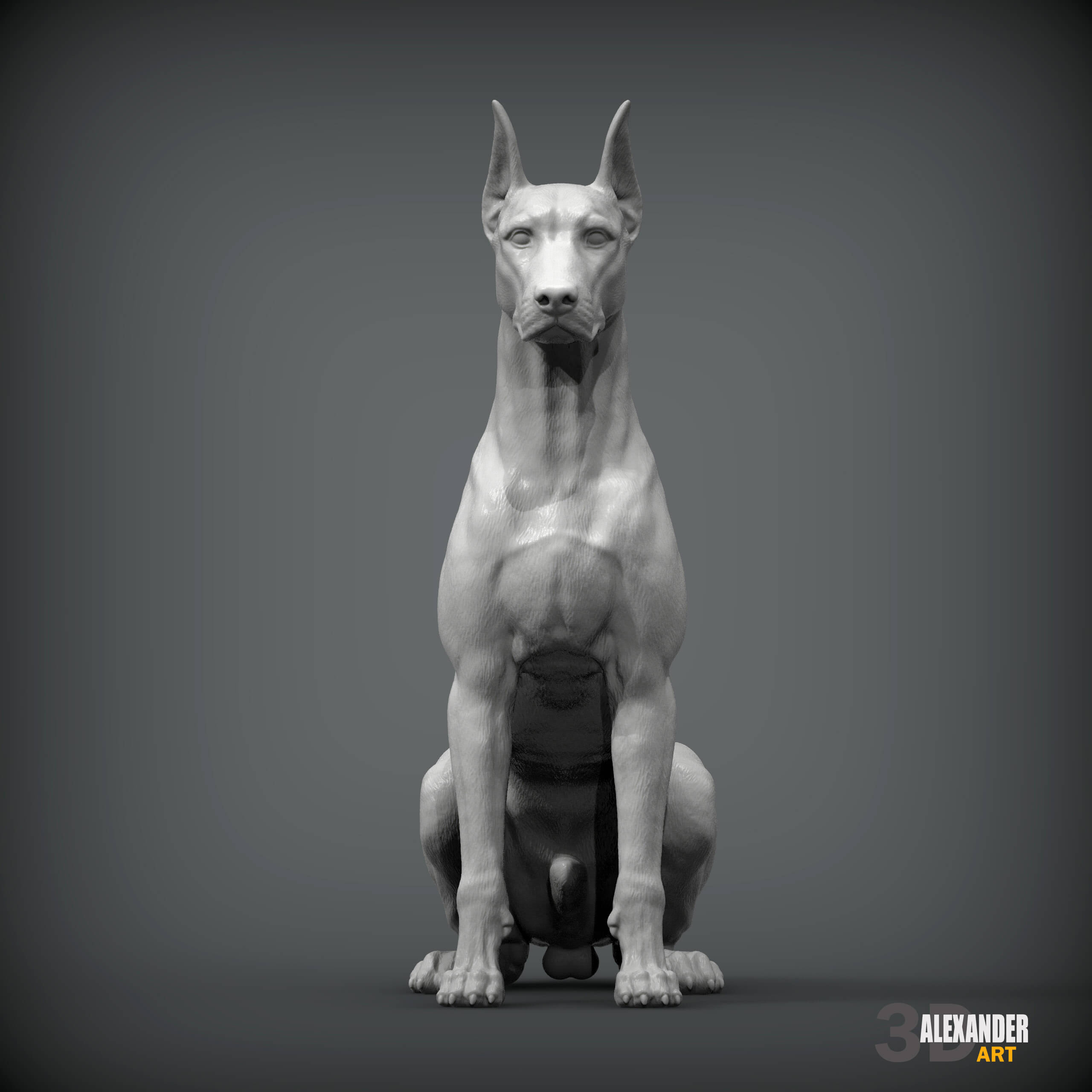 Doberman Is Sitting - 3D Model by Alexander3dart