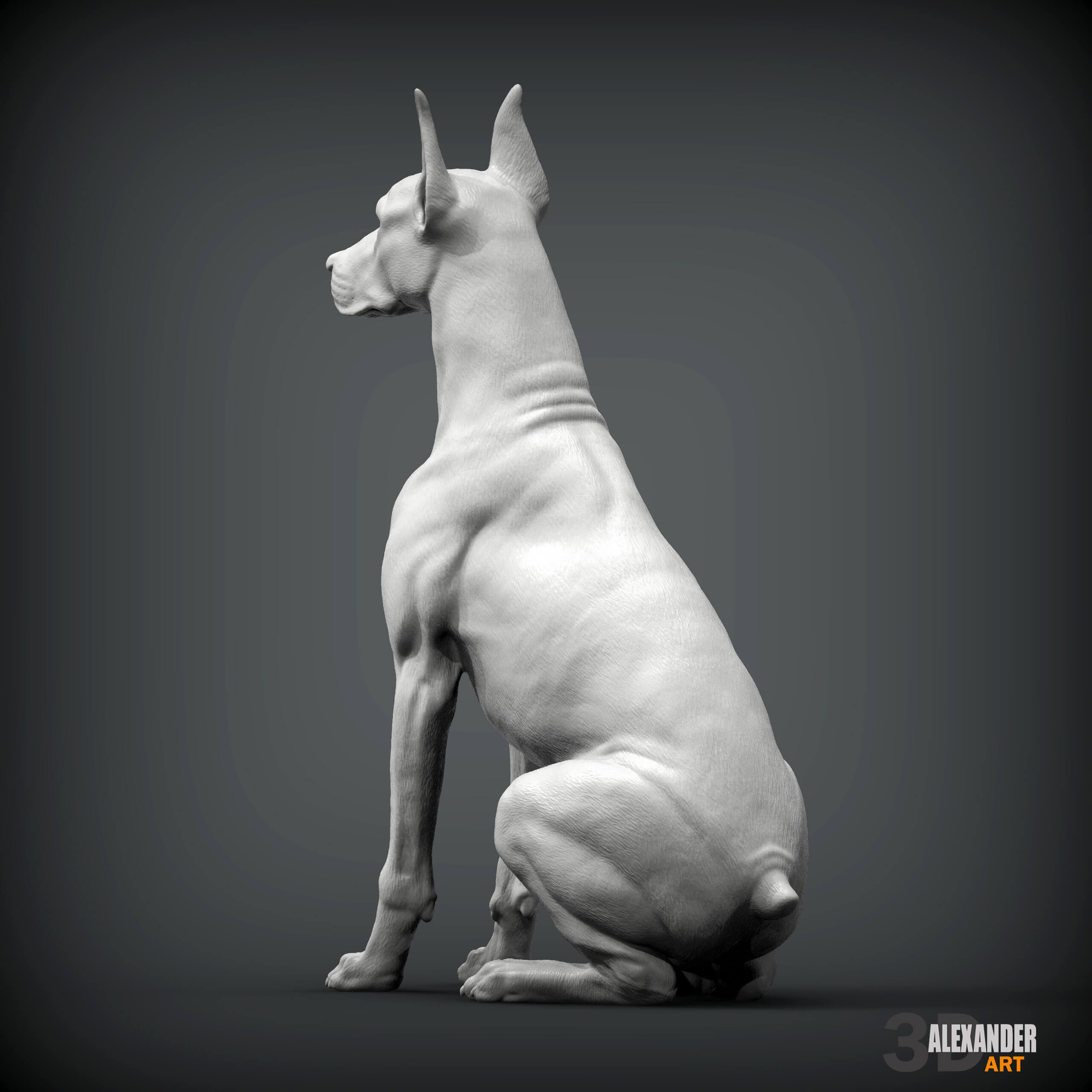 Doberman Is Sitting - 3D Model by Alexander3dart