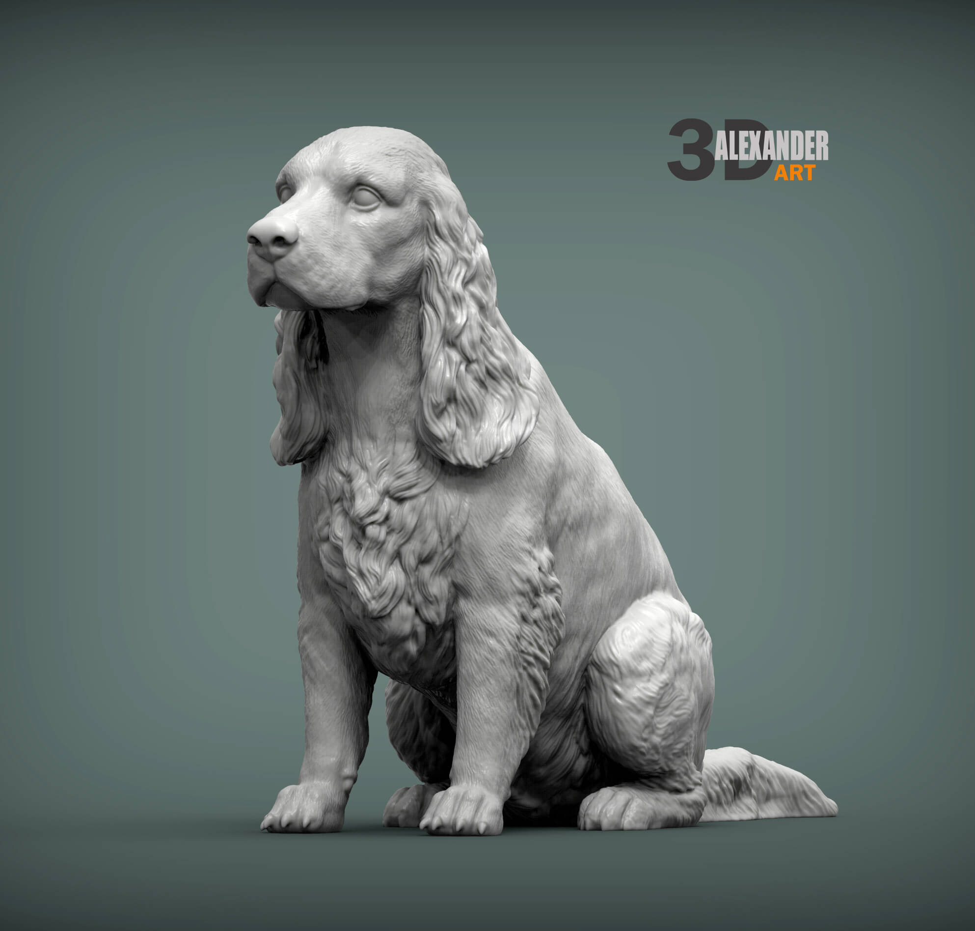 English Cocker Spaniel Sitting - 3D Model by Alexander3dart