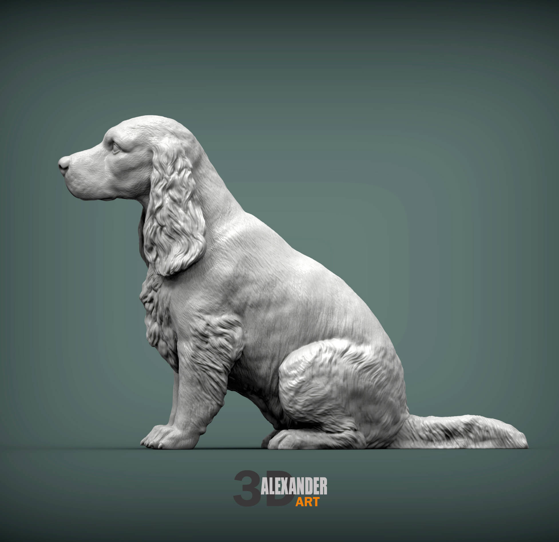 English Cocker Spaniel Sitting - 3D Model by Alexander3dart