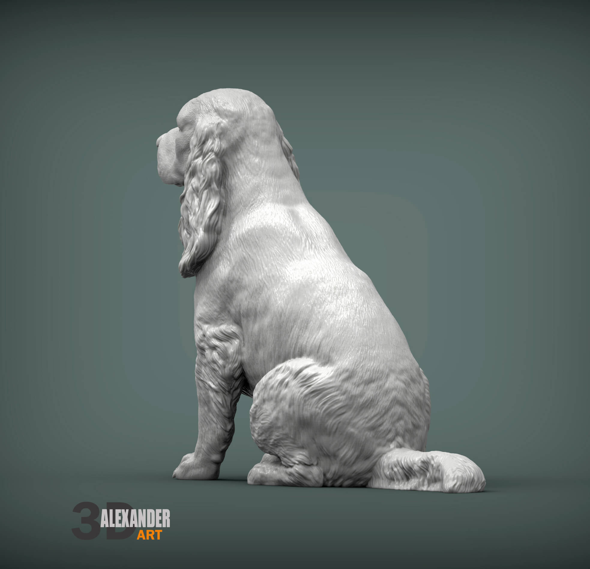 English Cocker Spaniel Sitting - 3D Model by Alexander3dart