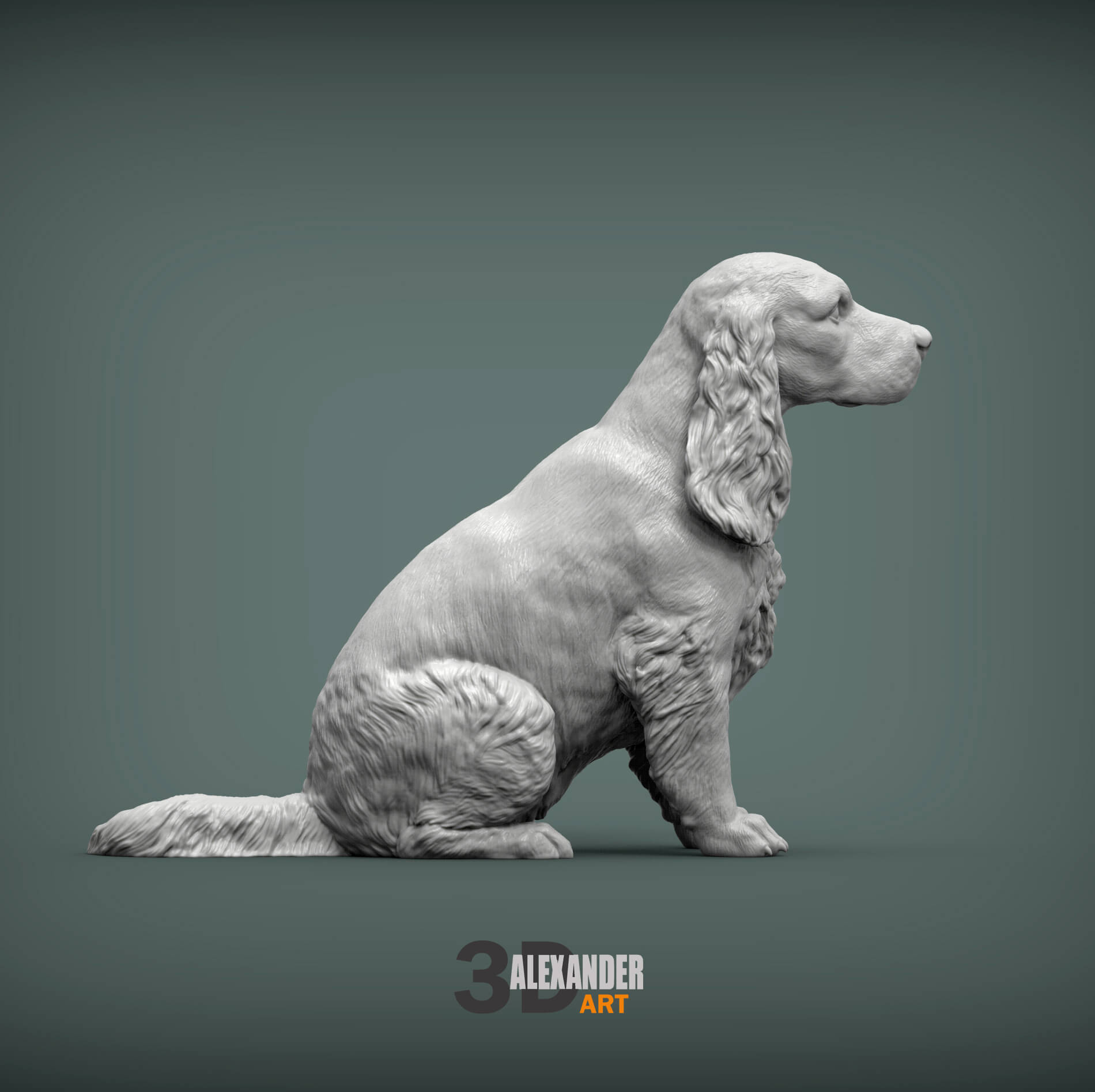 English Cocker Spaniel Sitting - 3D Model by Alexander3dart