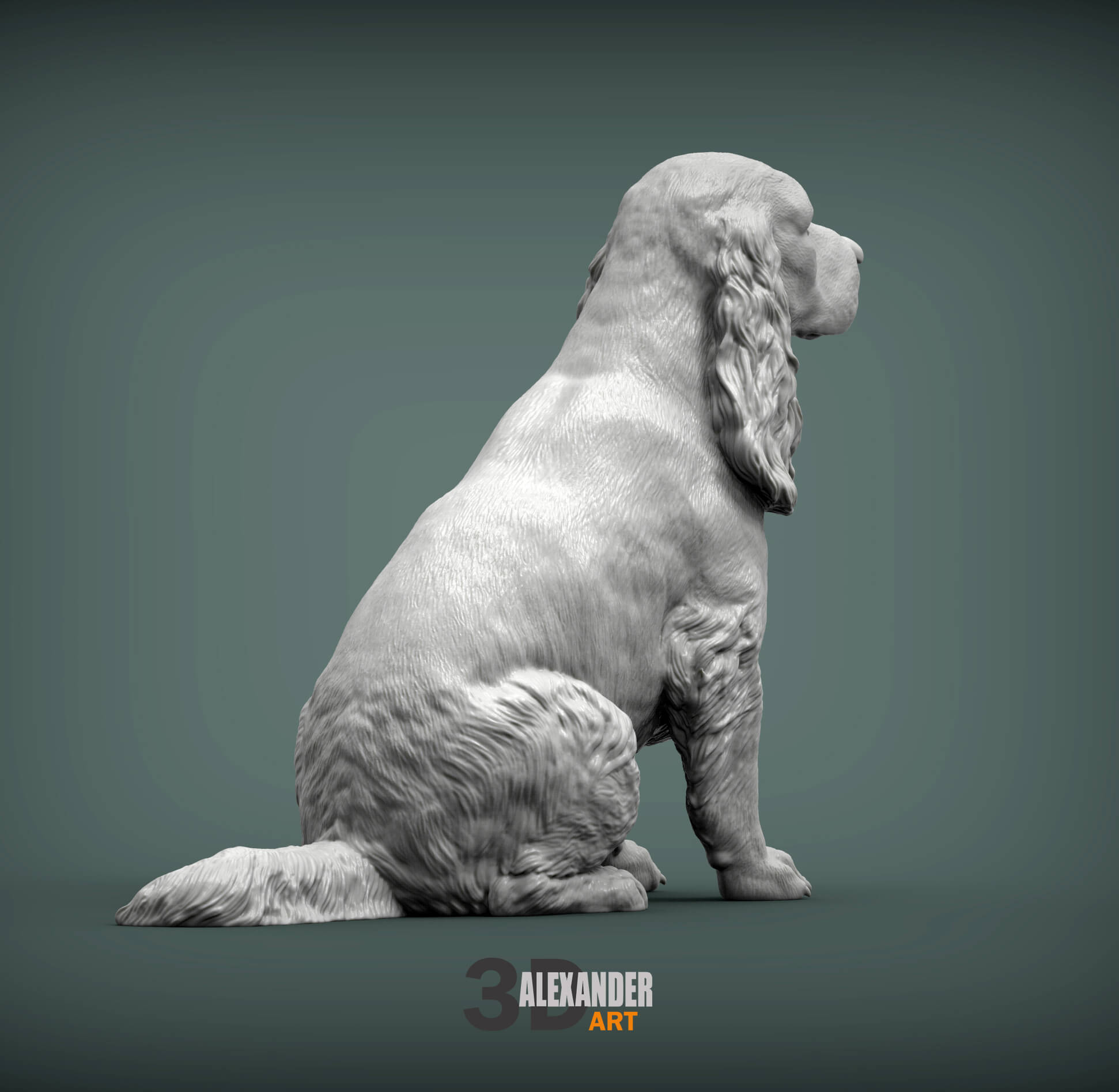 English Cocker Spaniel Sitting - 3D Model by Alexander3dart