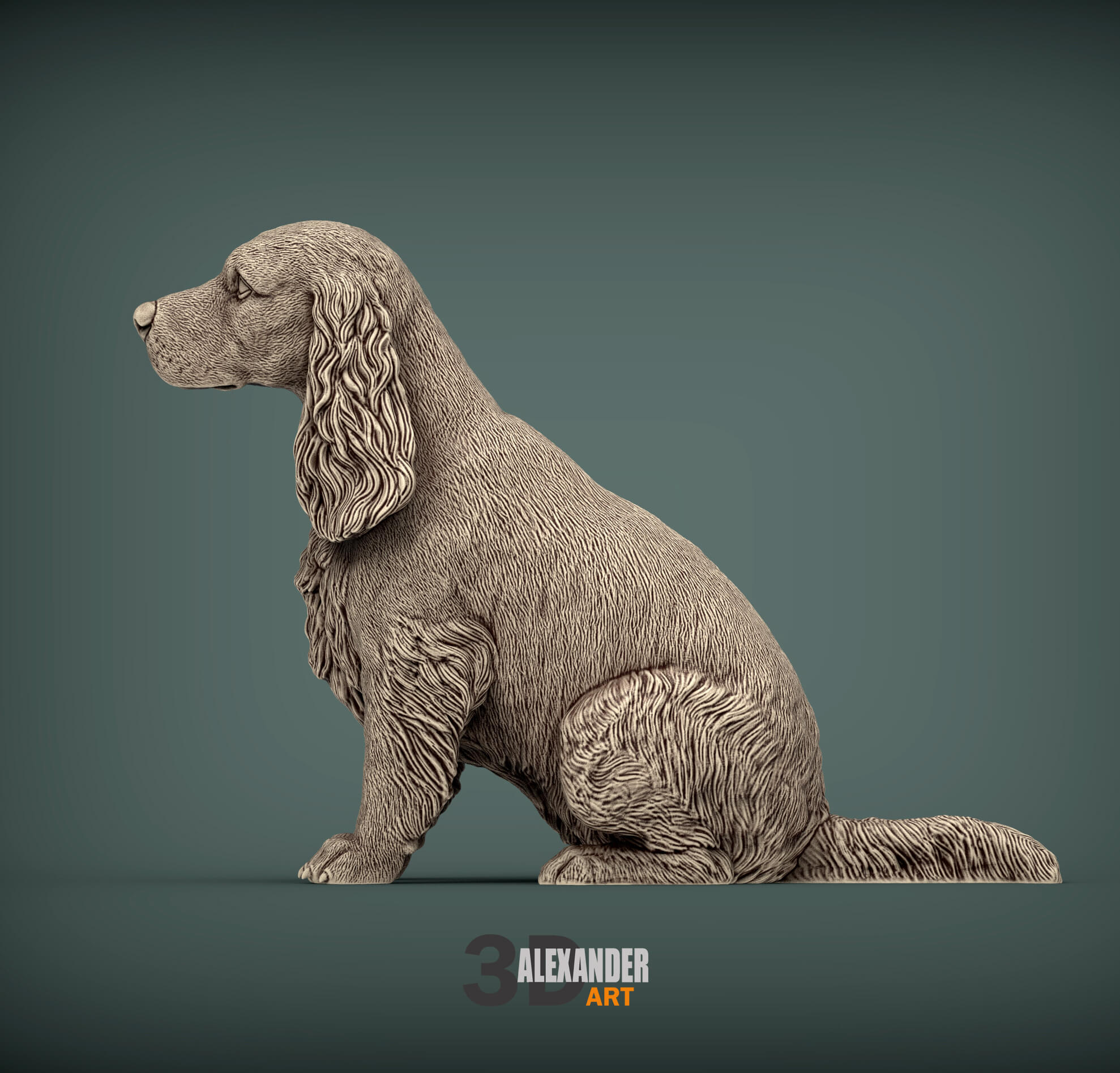 English Cocker Spaniel Sitting - 3D Model by Alexander3dart