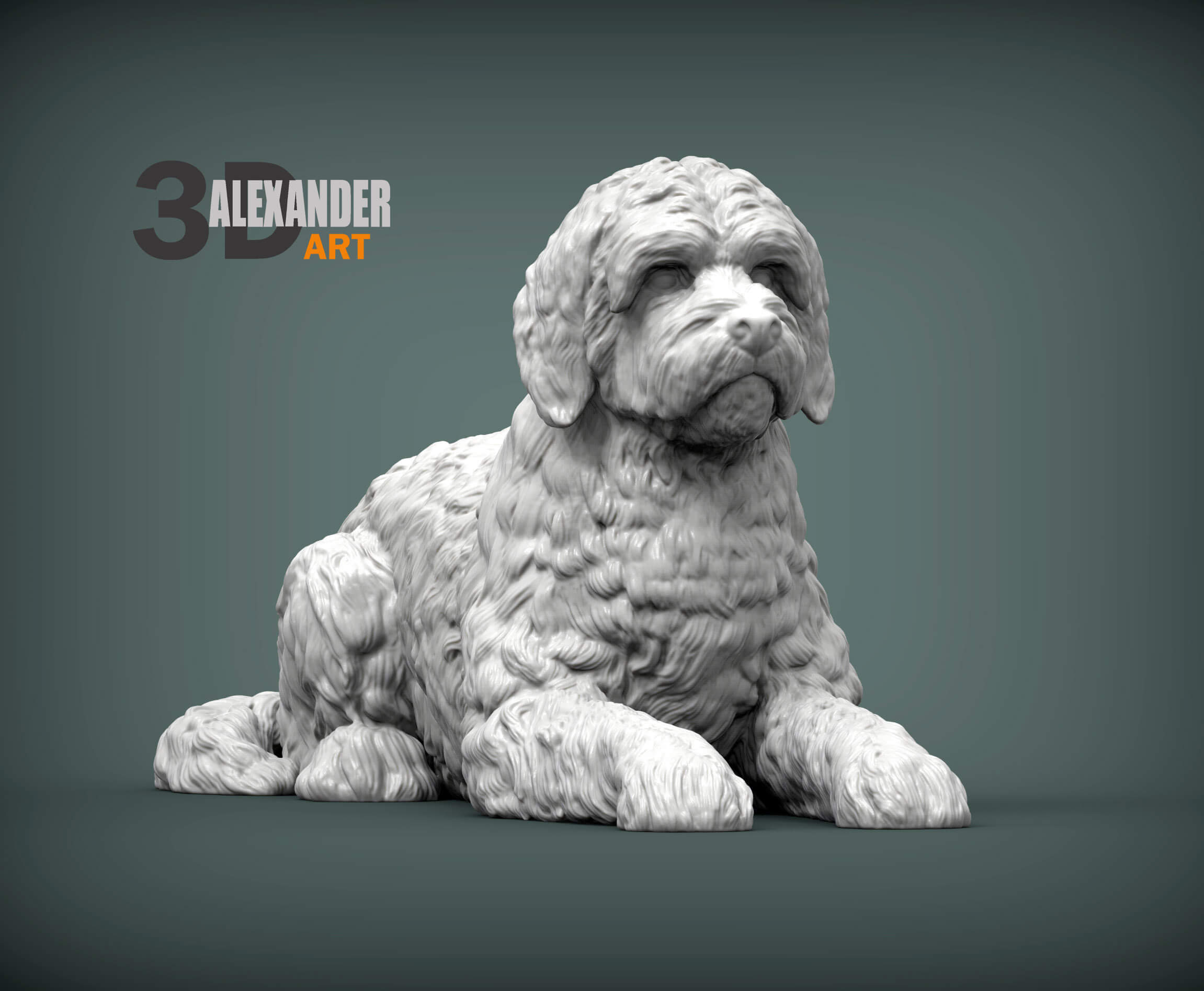 Goldendoodle Lies 3D Print Model by Alexander3dart