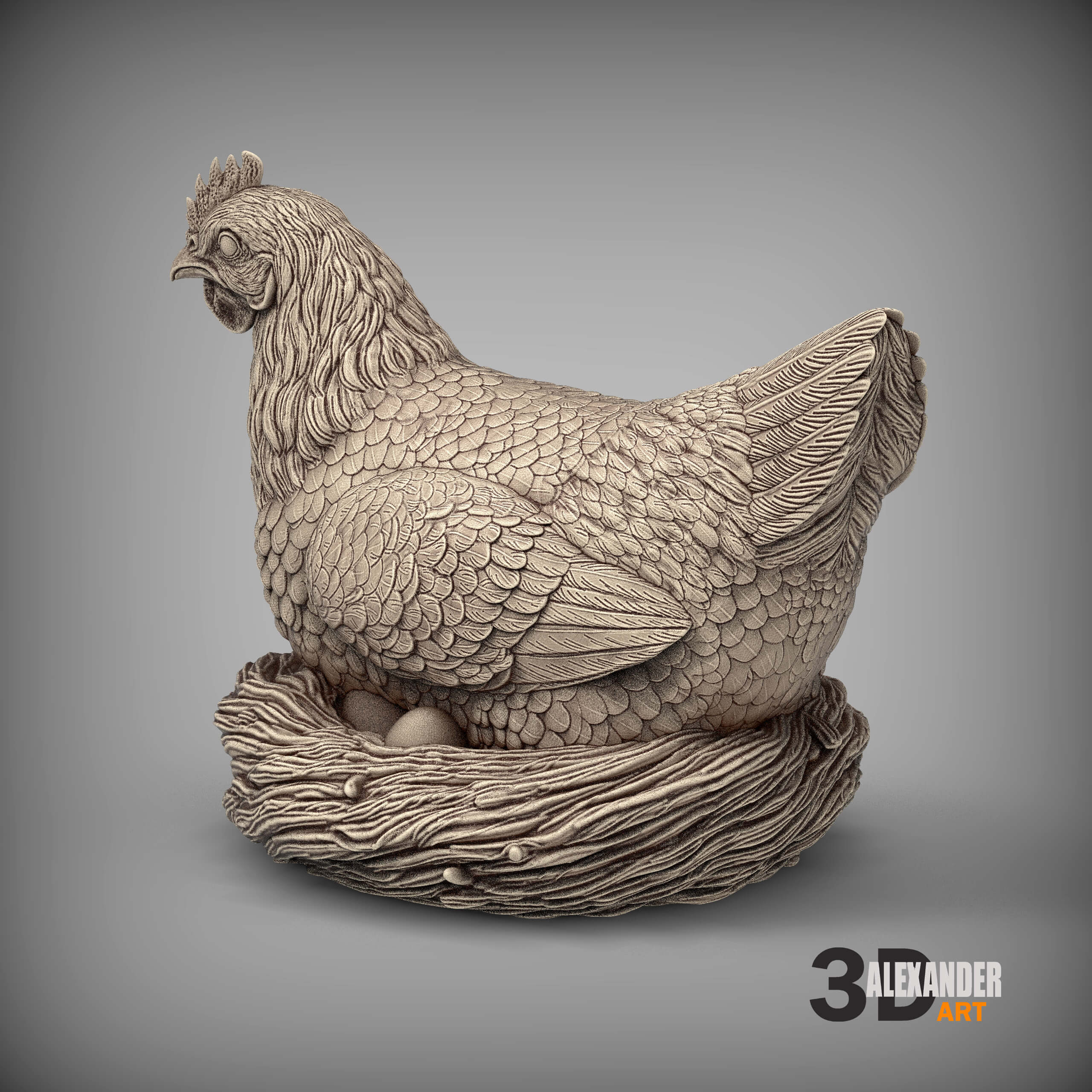 Hen on The Nest - 3D Model by Alexander3dart