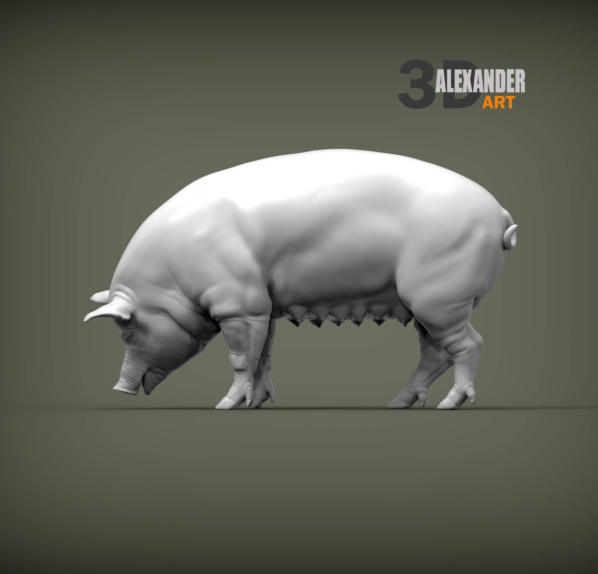 Pig Eats 3D Print Model by Alexander3dart