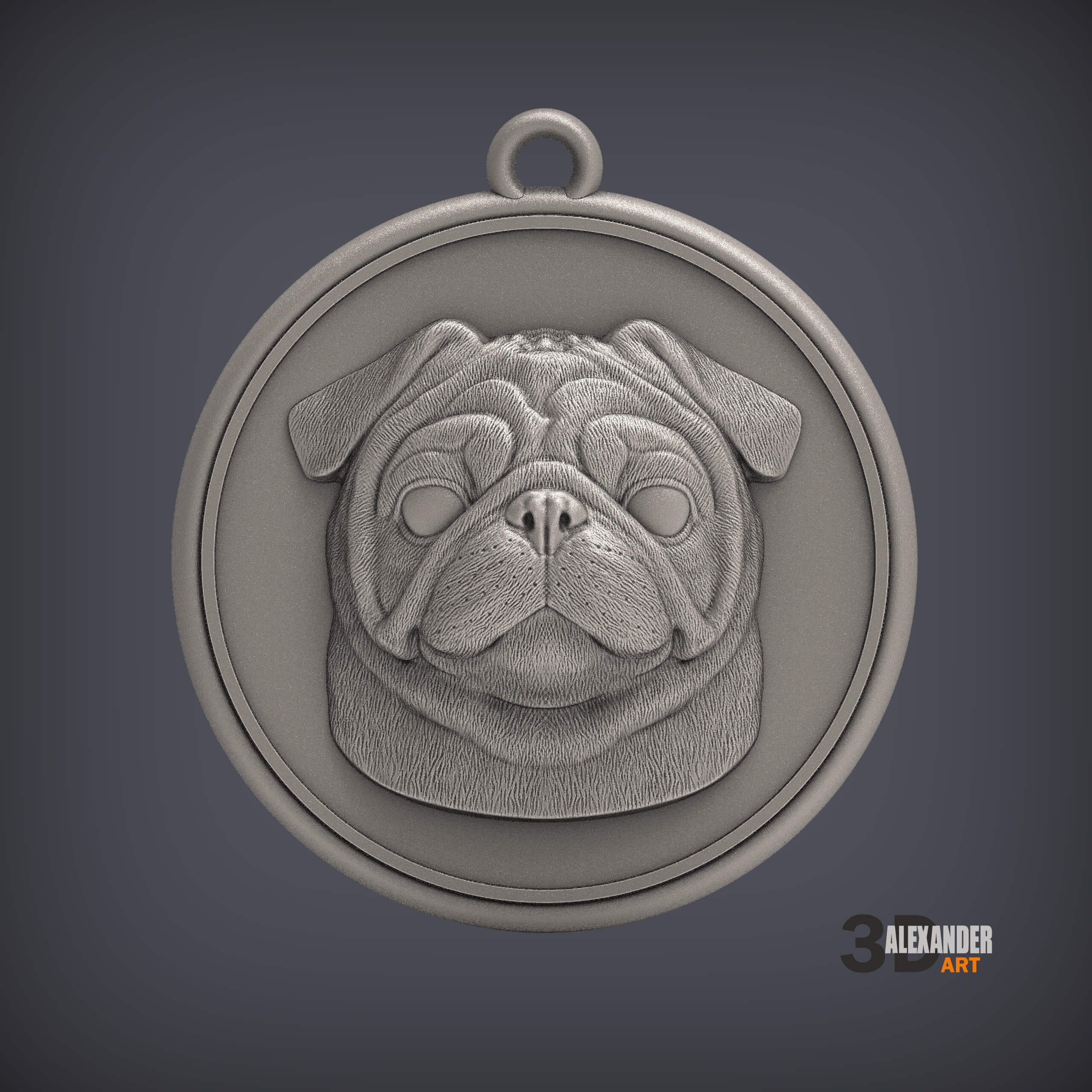Pug Head Relief - 3D Model by Alexander3dart
