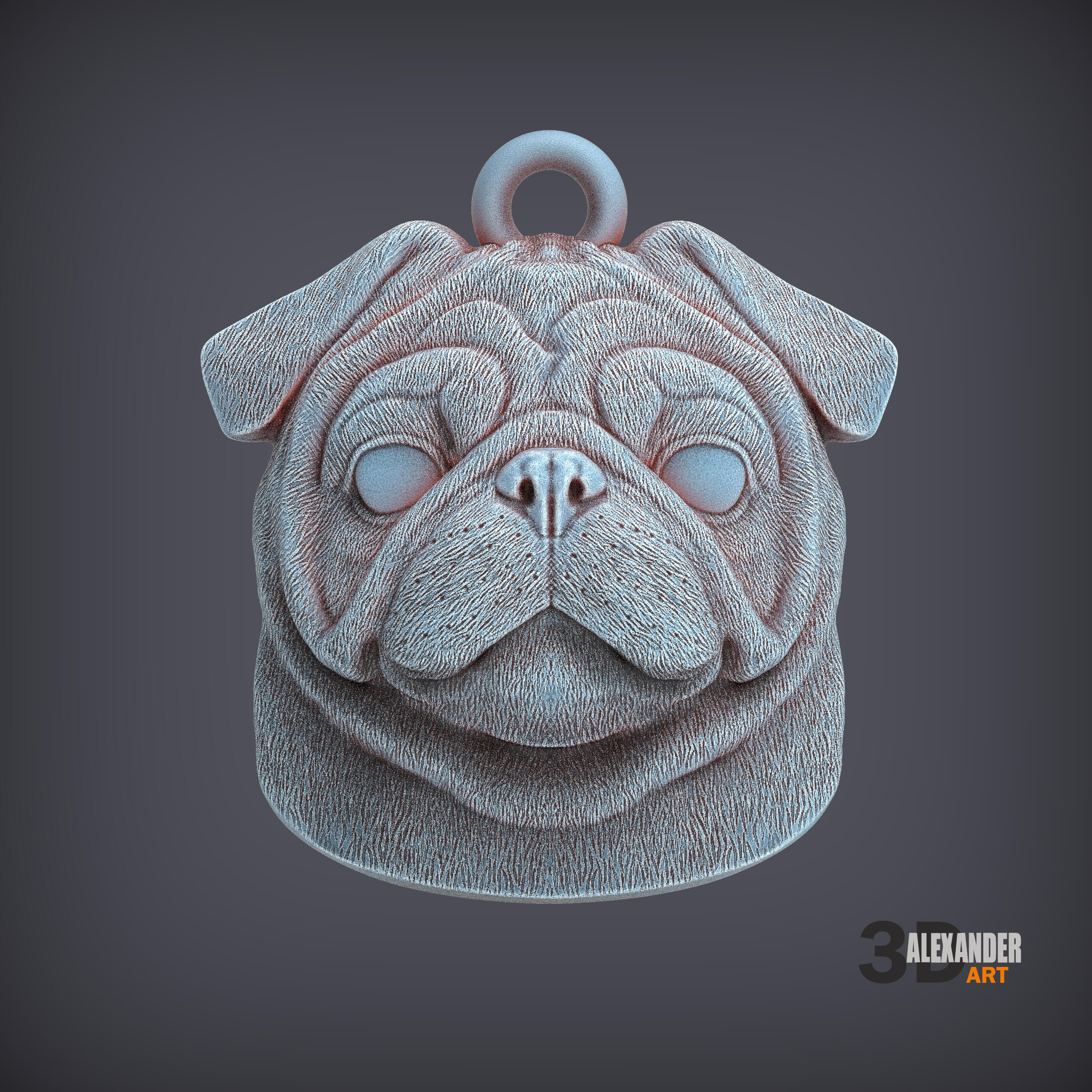 Pug Head Relief - 3D Model by Alexander3dart