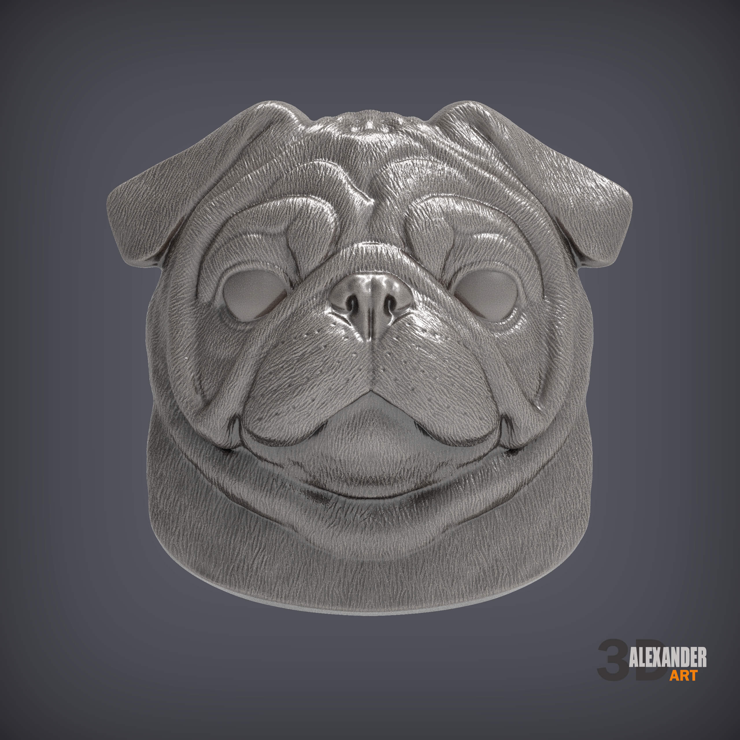 Pug Head Relief - 3D Model by Alexander3dart