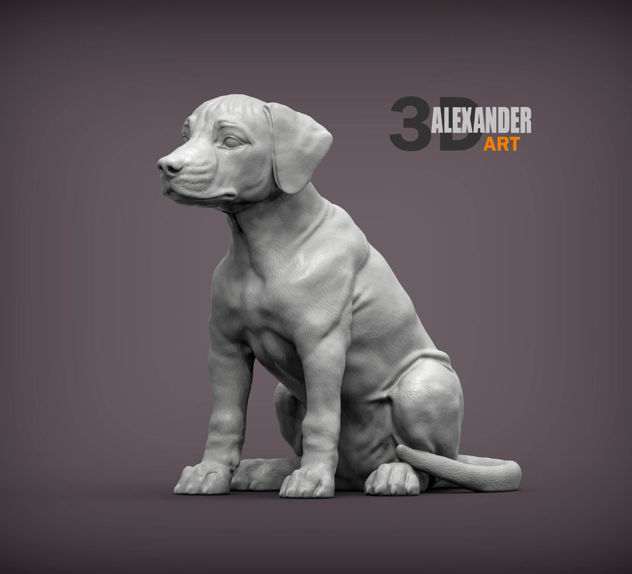 Puppy Rhodesian Ridgeback Sitting 3D Print Model by Alexander3dart