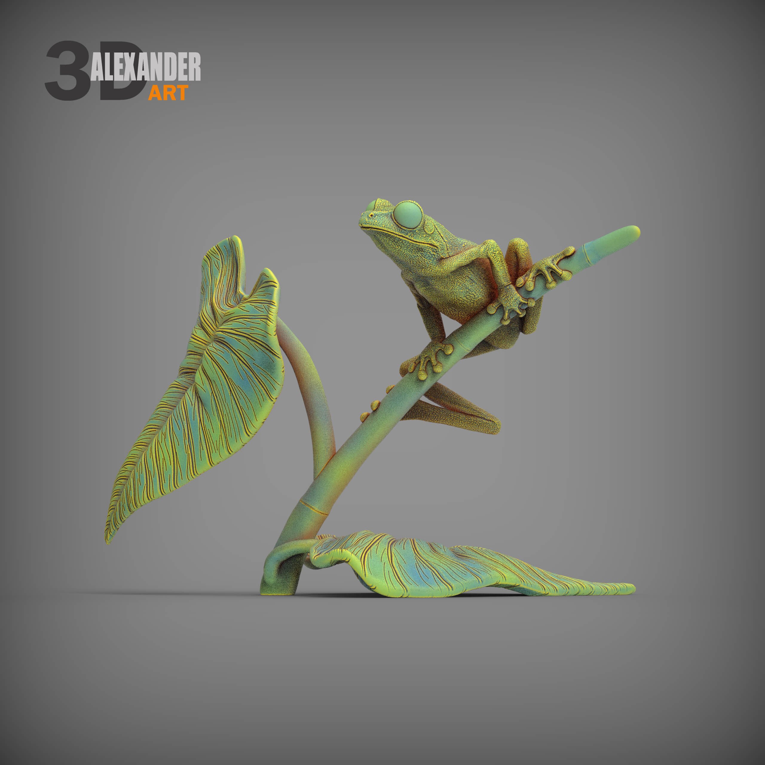 Red-Eyed Tree Frog on a Twig 3D Model by Alexander3dart