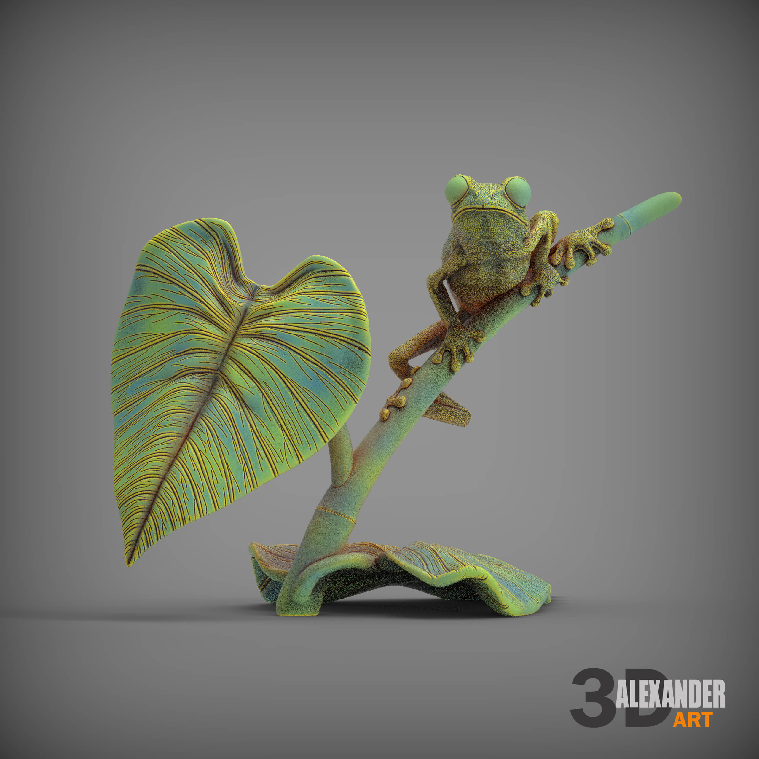Red-Eyed Tree Frog on a Twig 3D Model by Alexander3dart