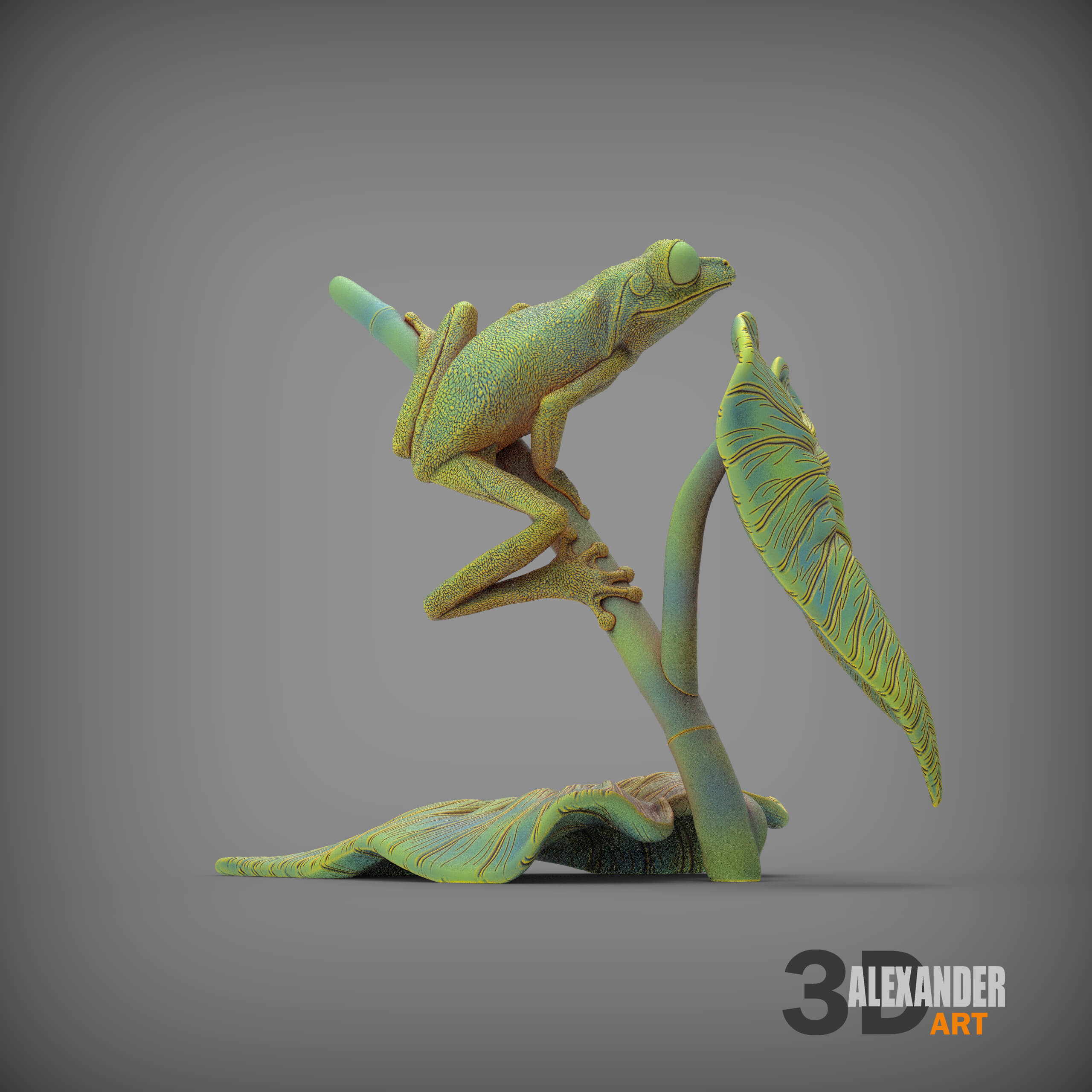 Red-Eyed Tree Frog on a Twig 3D Model by Alexander3dart